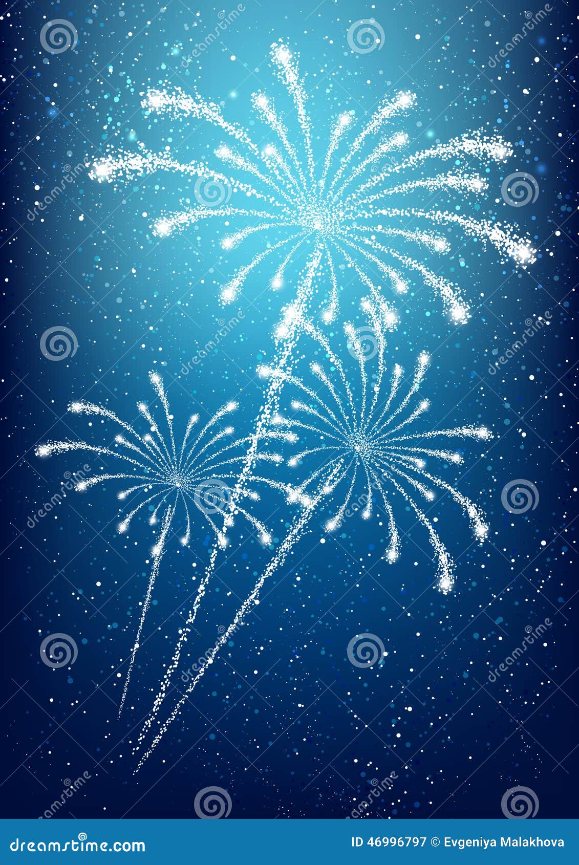 Shiny fireworks on blue stock vector. Illustration of beautiful - 46996797