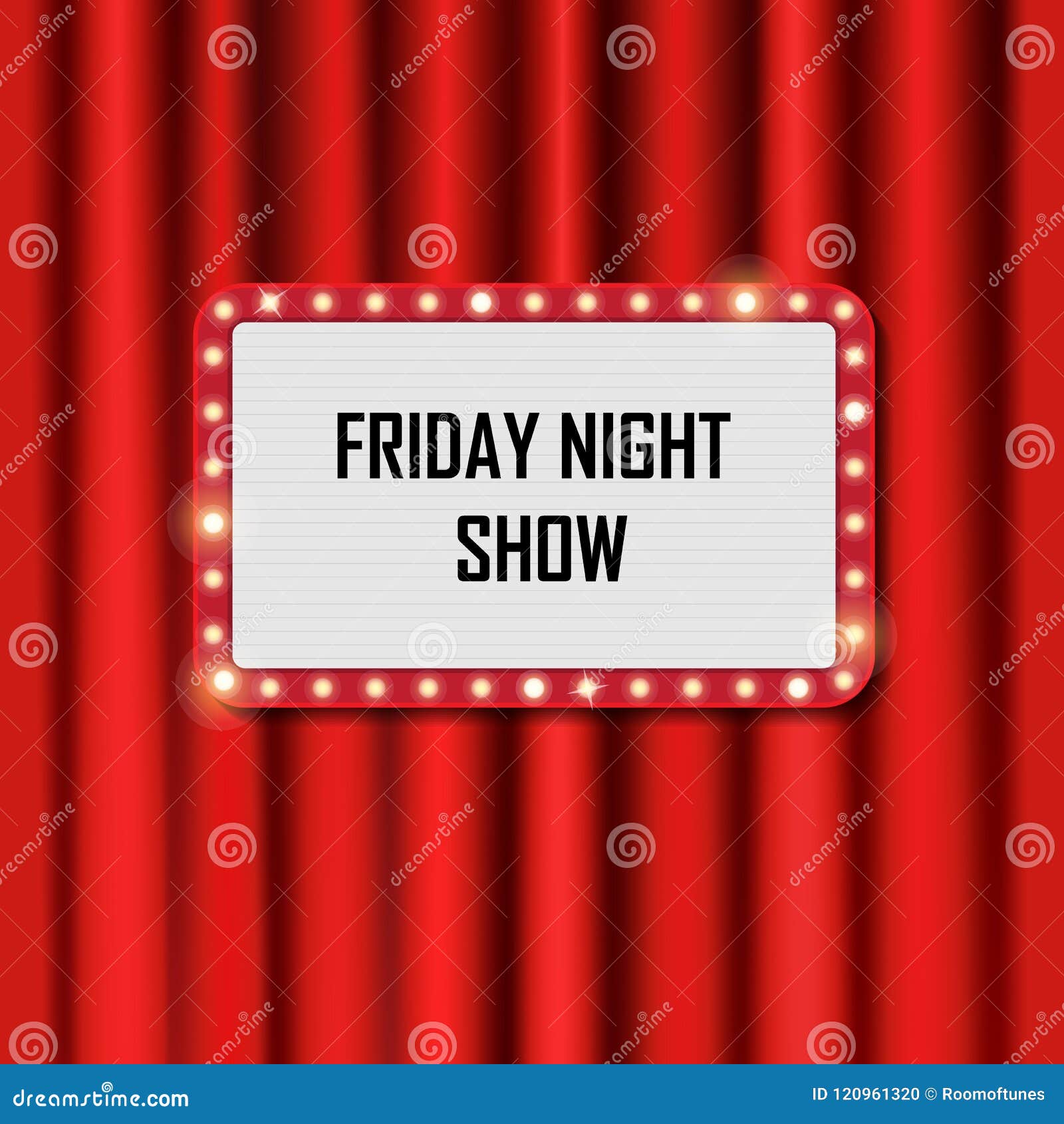 Vector Shiny Frame for Friday Show on Red Curtains Background Stock ...