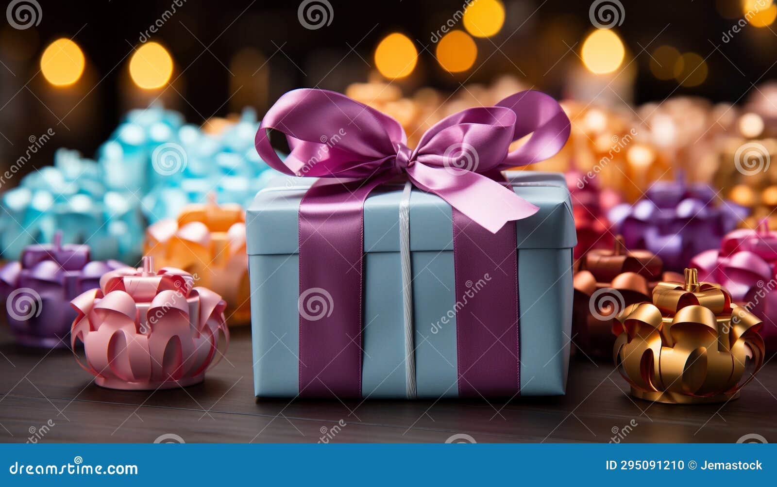 A Shiny Gift Box Illuminated on a Decorated Table Generated by AI Stock ...