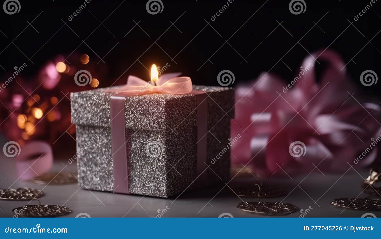 Shiny Gift Box Illuminated by Glowing Candle Generated by AI Stock ...