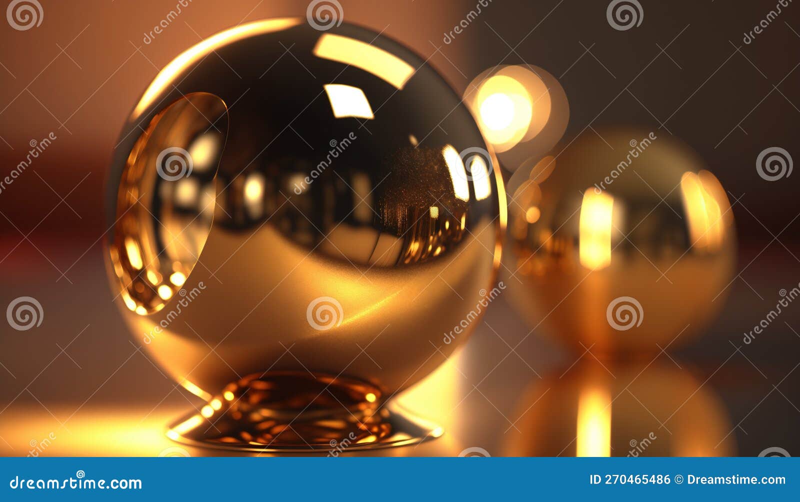 A Shiny Gold Ball and a Shiny Gold Sphere on a Reflective Surface with ...