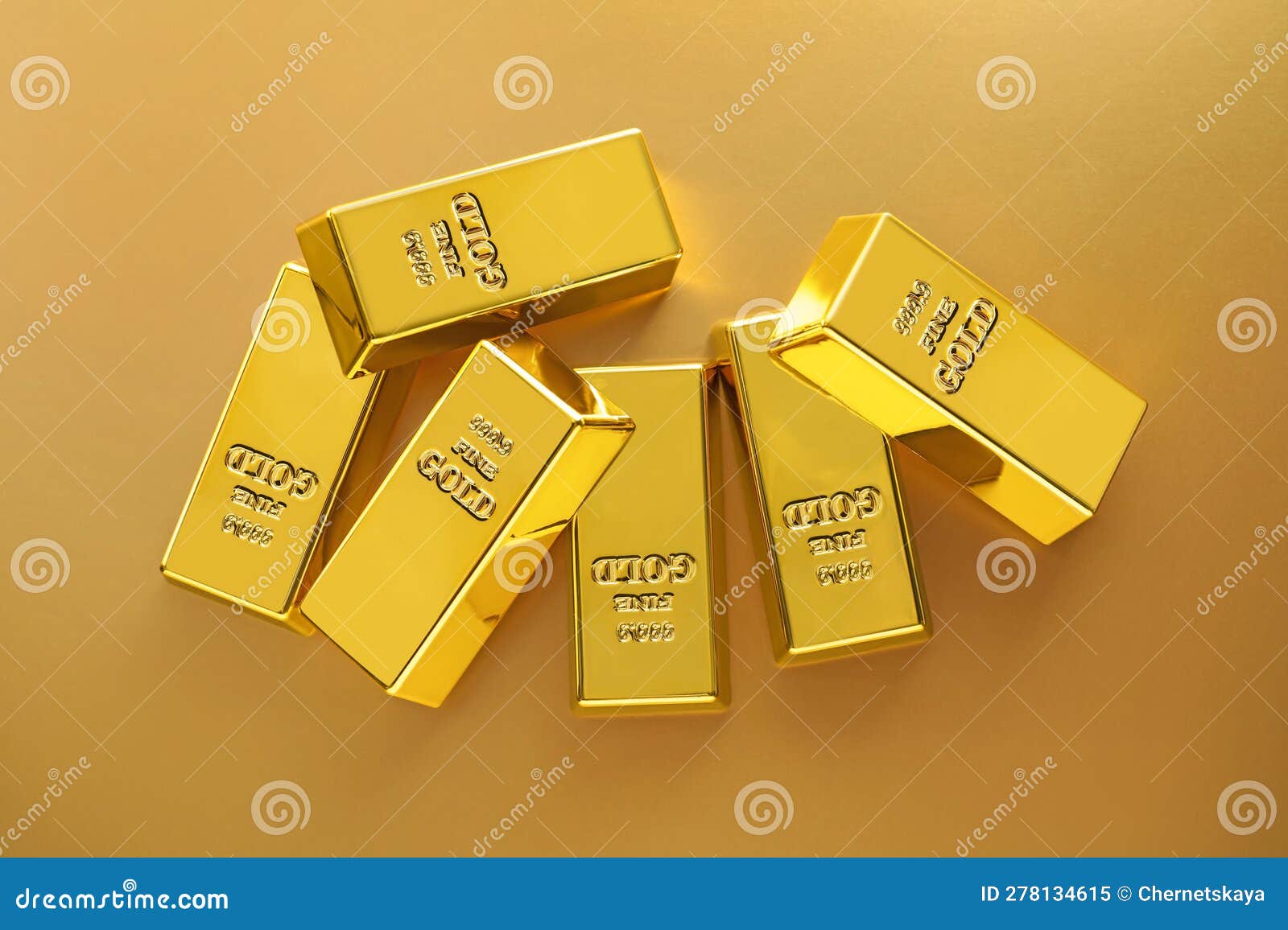 Shiny Gold Bars on Color Background, Flat Lay Stock Image - Image of ...