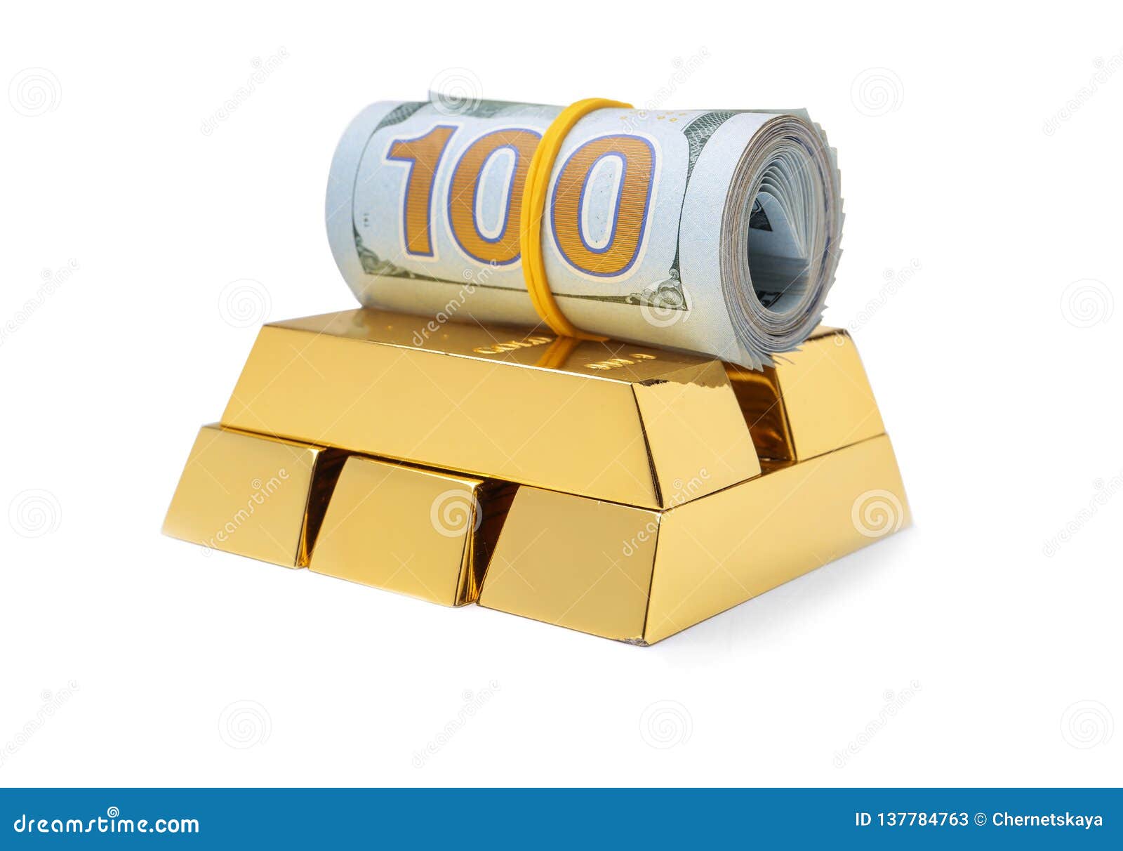Shiny gold bars and money stock image. Image of cash - 137784763