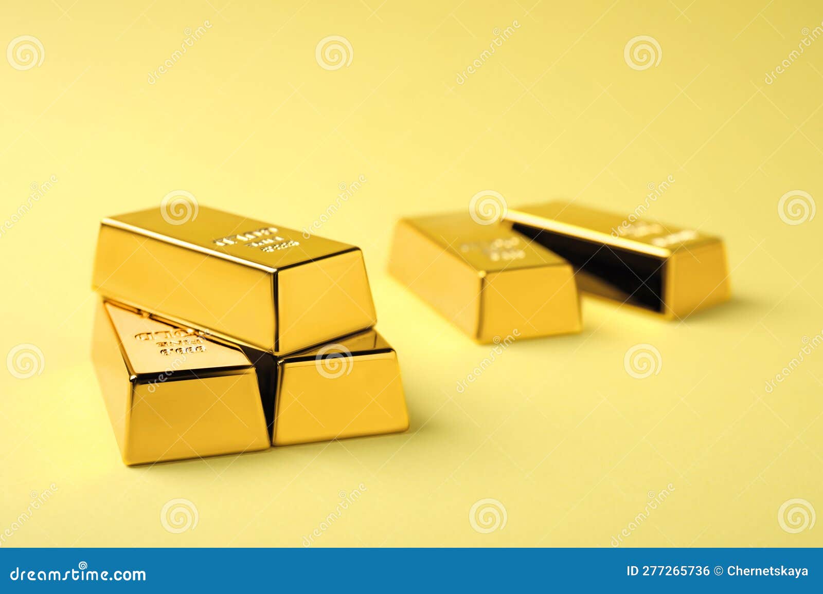 Shiny Gold Bars on Yellow Background. Space for Text Stock Photo ...