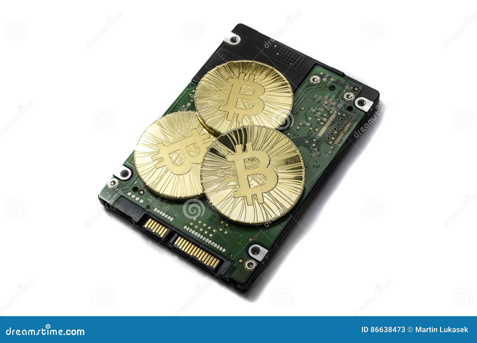 Shiny Gold Bitcoin Coin Laying on Hard Drive Stock Image - Image of ...