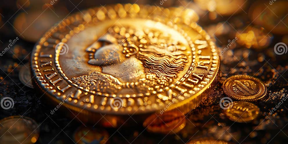 Shiny Gold Coin Resting Atop a Stack of Coins Stock Photo - Image of ...