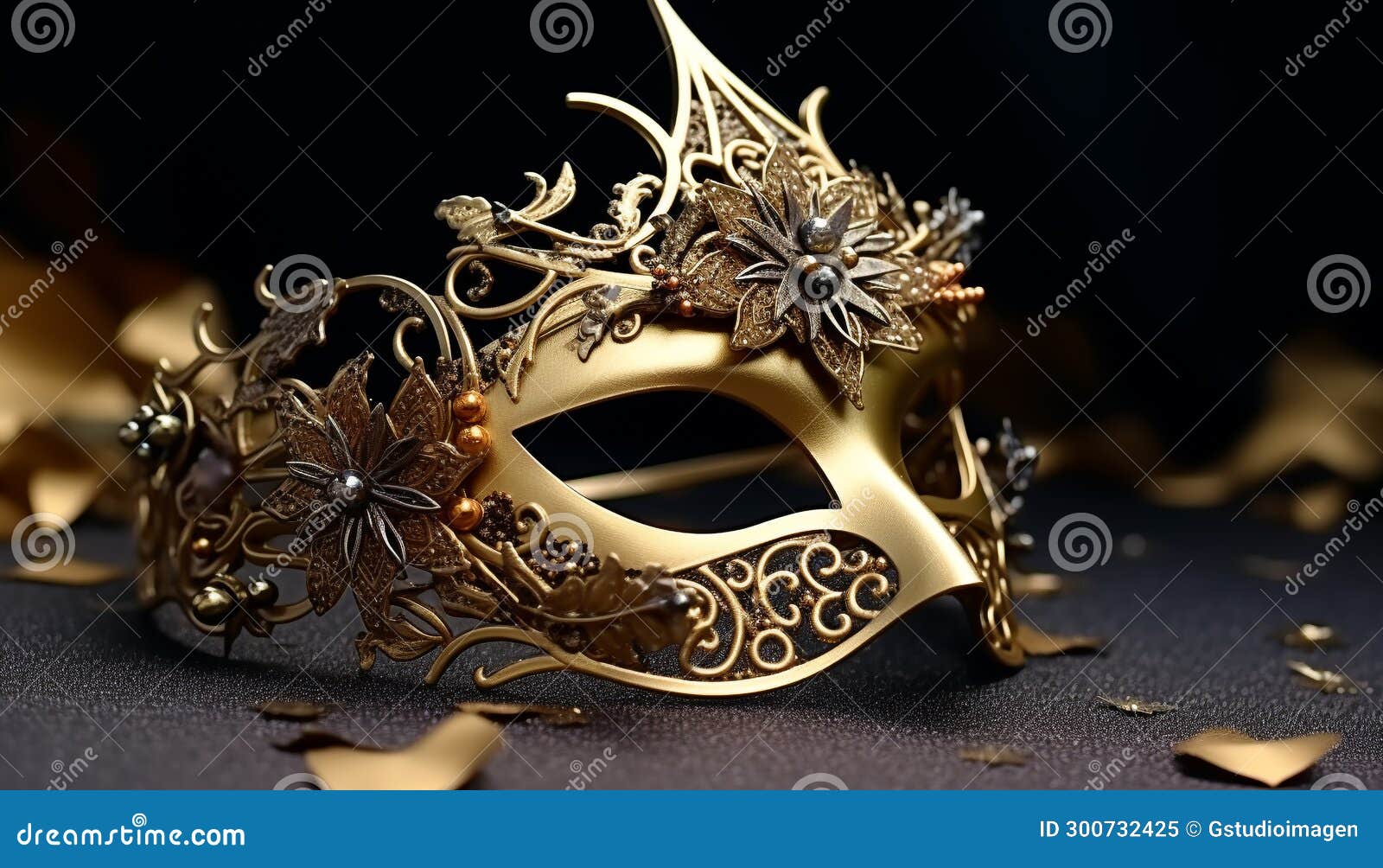 Shiny Gold Costume Mask, Elegance and Luxury Generated by AI Stock ...