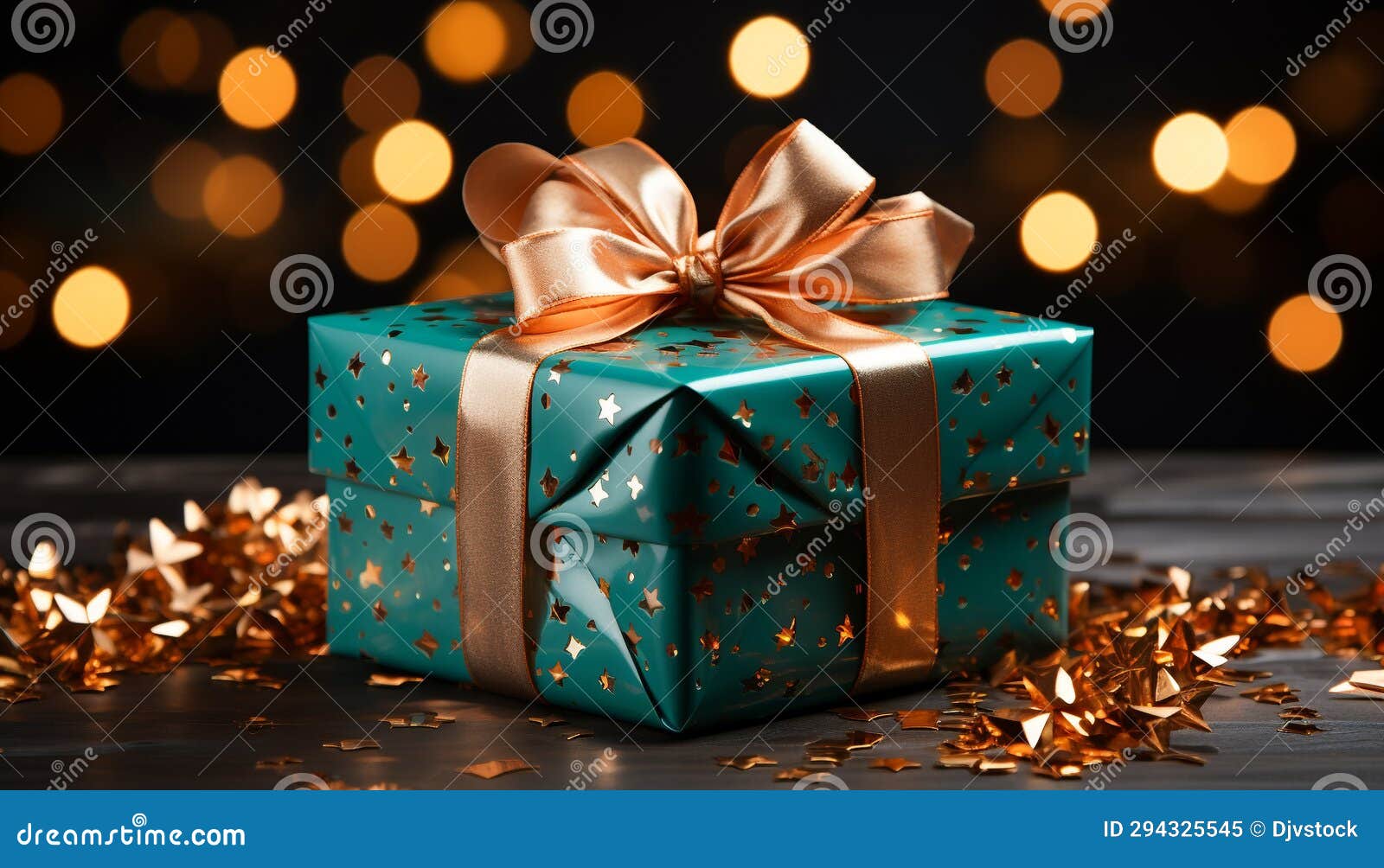 Shiny Gold Gift Box Illuminated in Celebration, Wrapped with Glitter ...