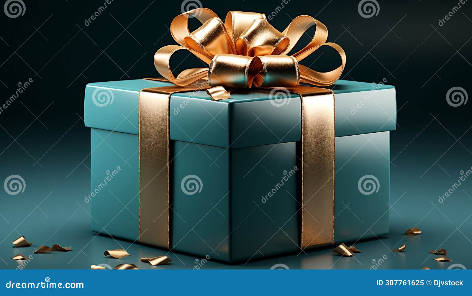 A Shiny Gold Gift Box Wrapped in Blue Wrapping Paper Generated by AI ...