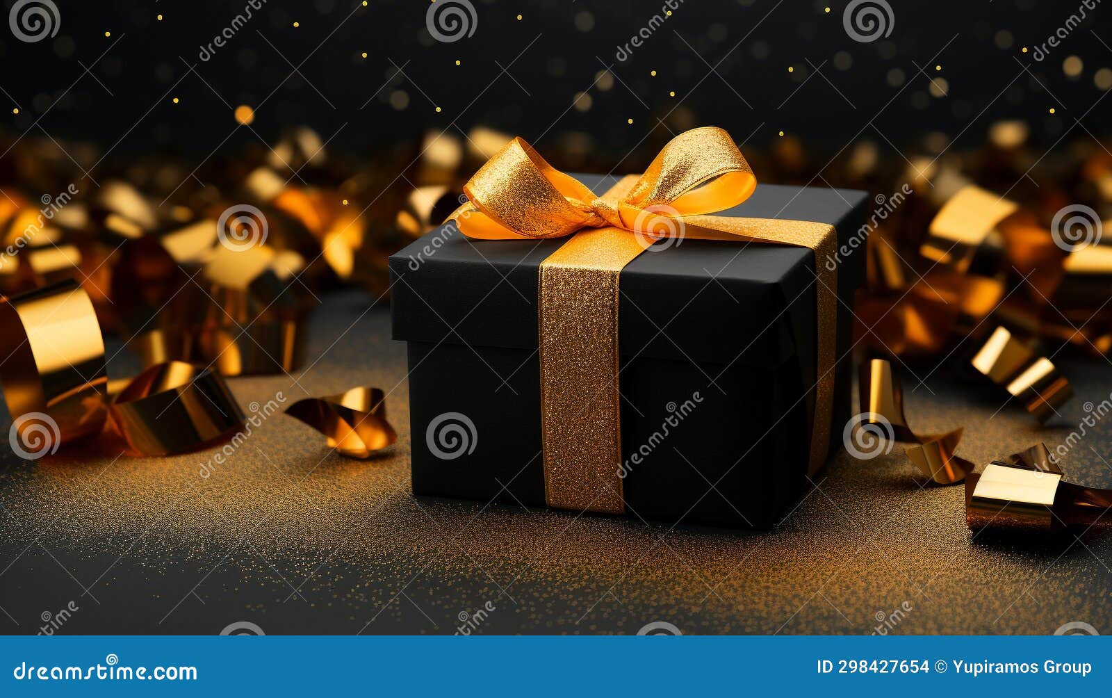 A Shiny Gold Gift Box Wrapped in Glittery Yellow Paper Generated by AI ...