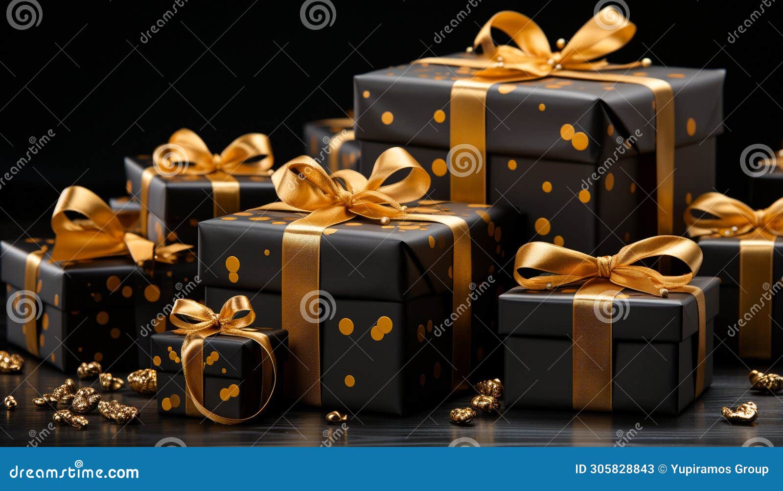 A Shiny Gold Gift Box Wrapped in Ornate Wrapping Paper Generated by AI ...