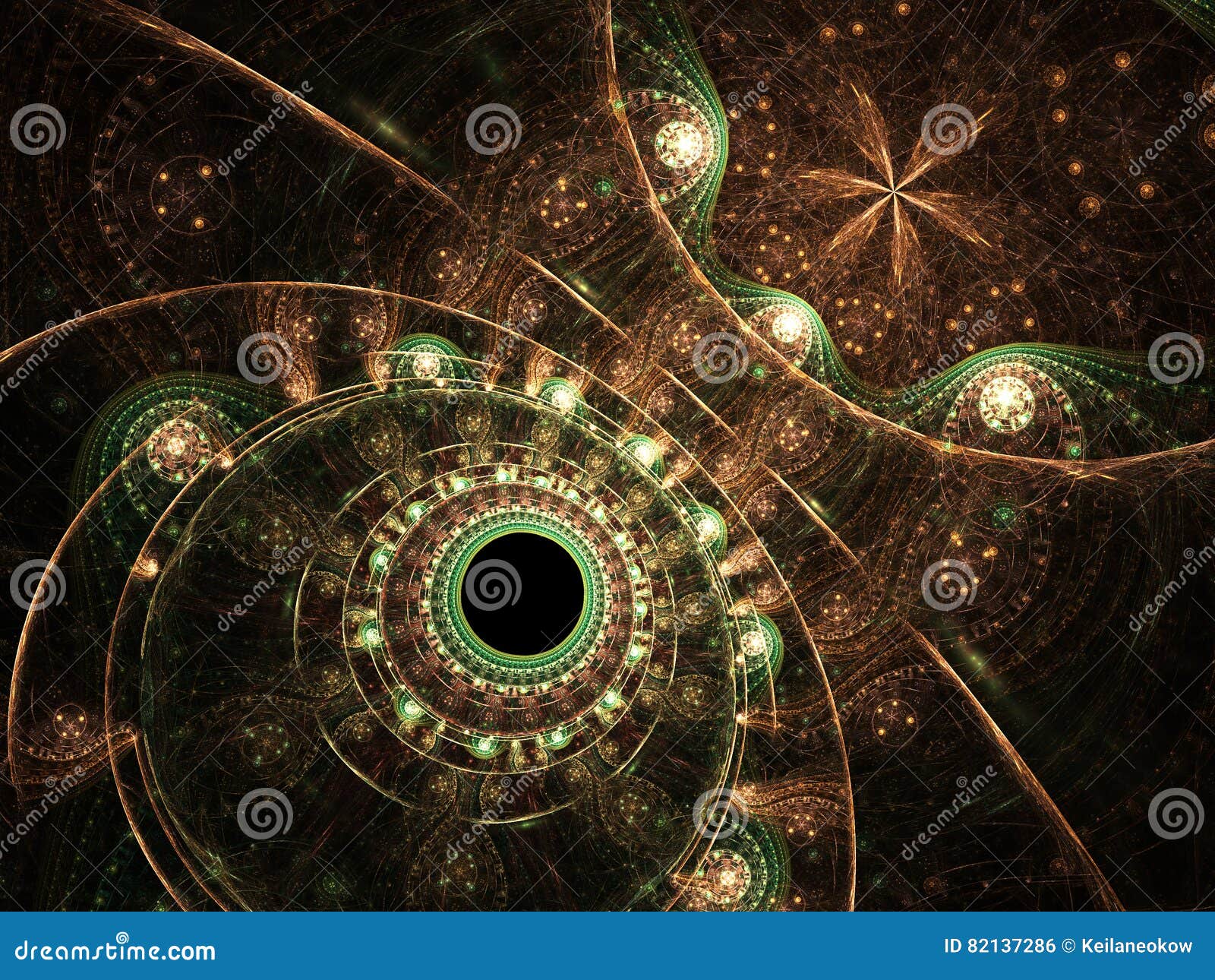 Shiny Gold and Green Fractal Clockwork Stock Illustration ...