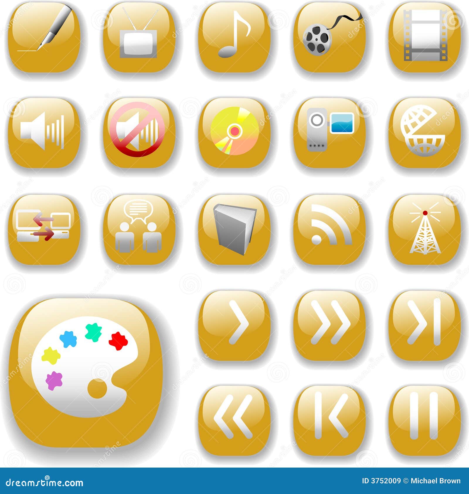 Shiny Gold Icons, Digital Media Art Set Stock Vector - Illustration of ...