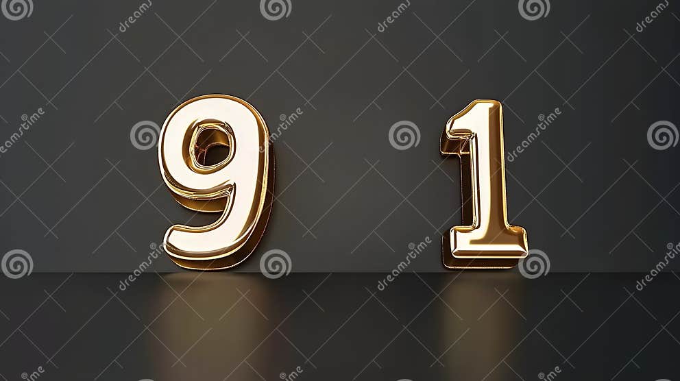 Shiny Gold Numbers 9 and 1 on Dark Background Stock Illustration ...
