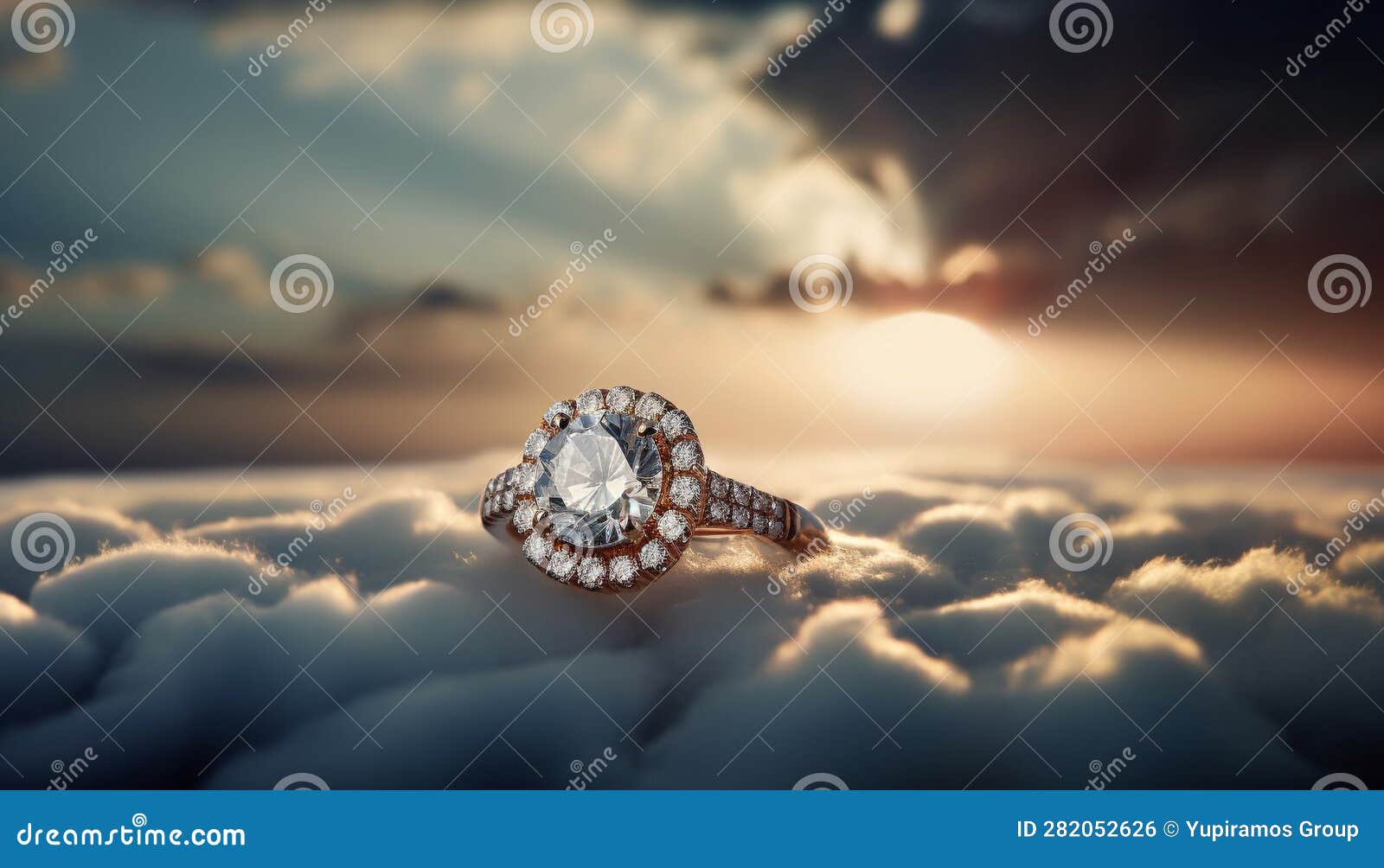 Shiny Gold Ring with Precious Gem Reflects Sunset on Beach Generated by ...