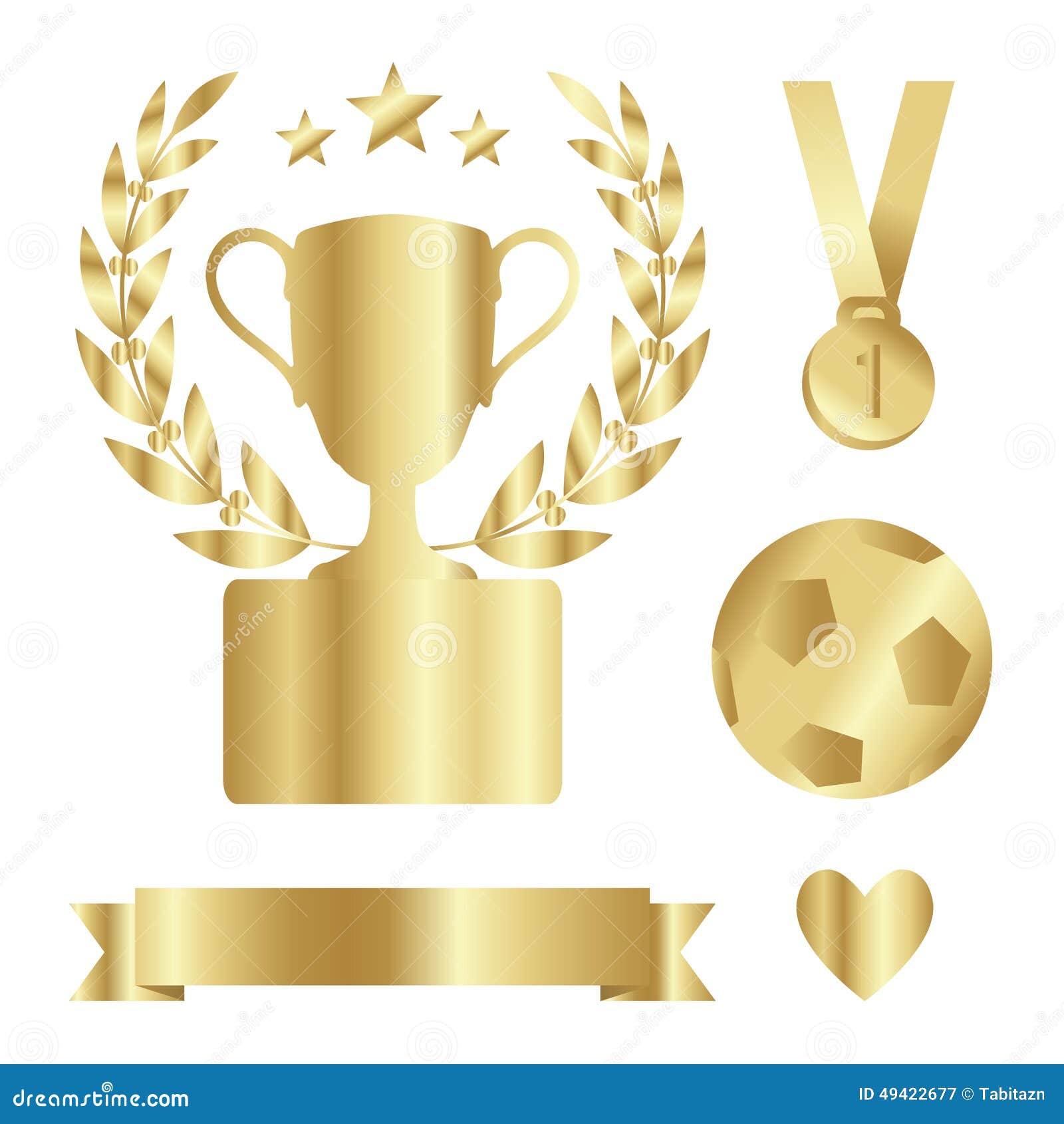Shiny Gold Trophy Cup, Medal, Laurel, Award Set, Isolated S Cartoon ...