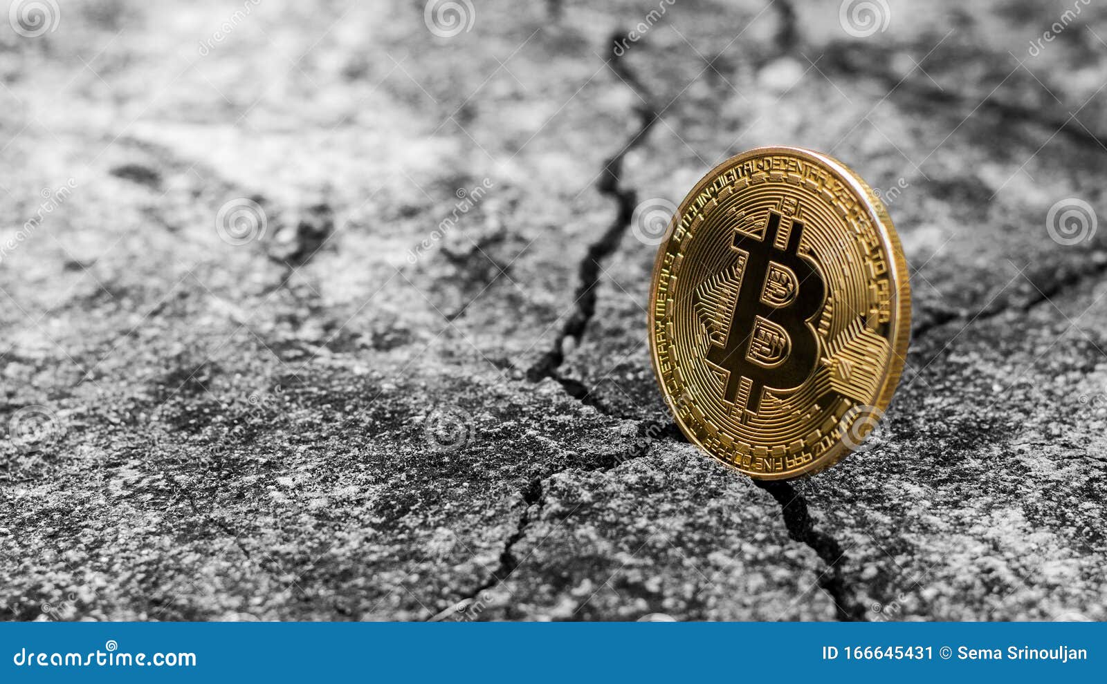 Shiny Golden Bitcoin on Cracked Floor. Stock Image - Image of circle ...