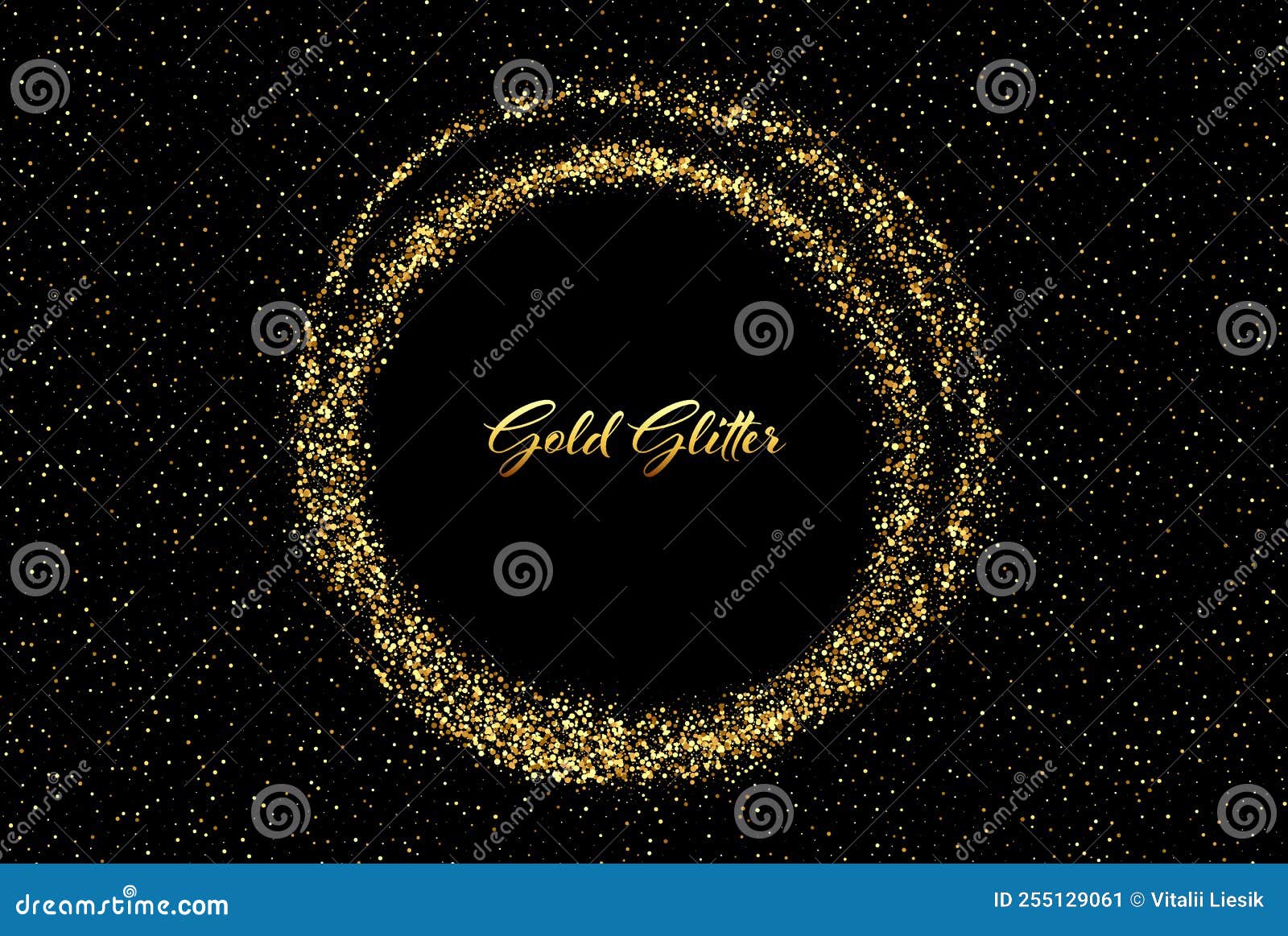 Shiny Golden Circle Frame, Sparkling Golden Frame on Black Background ...