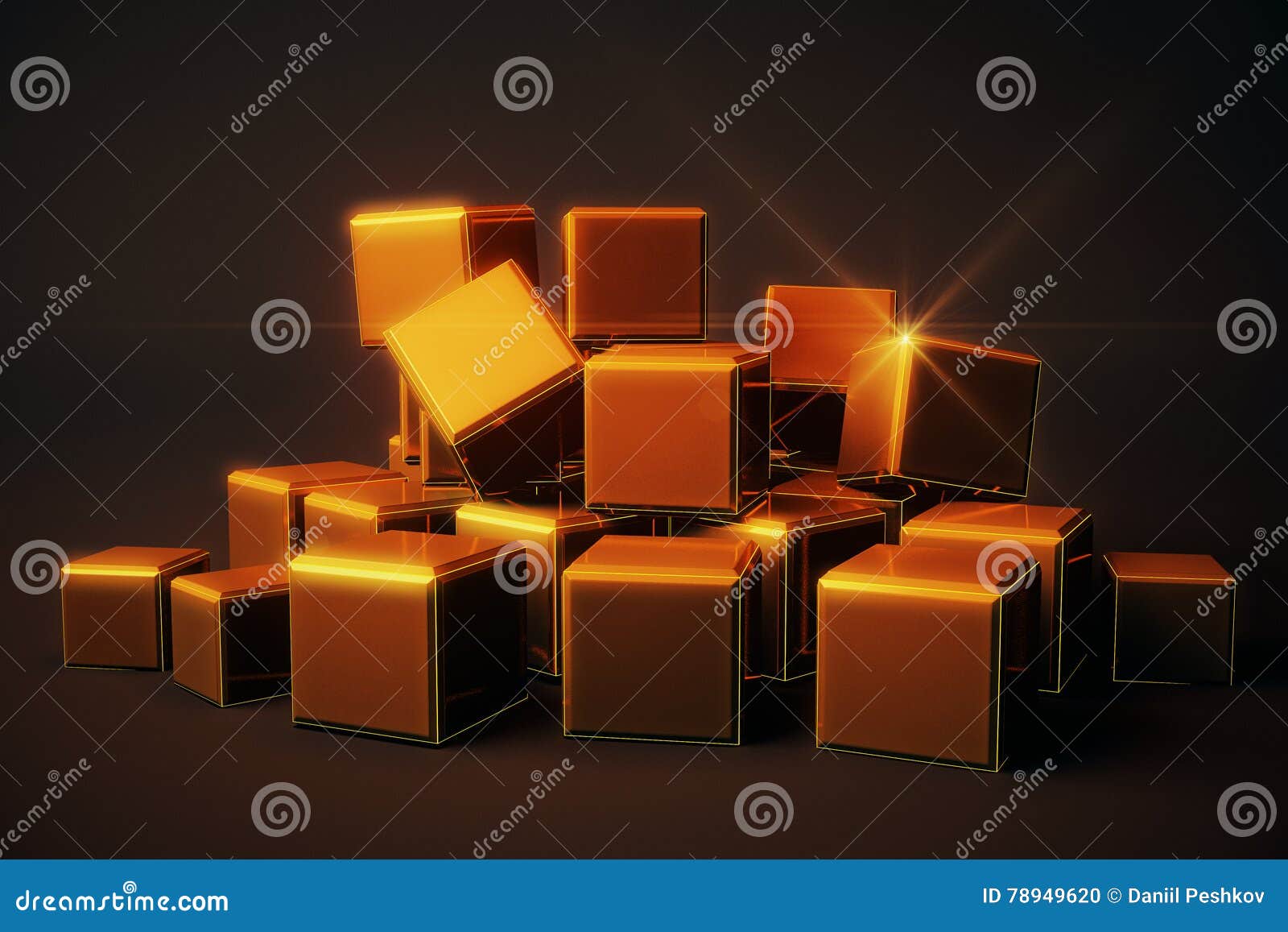 Shiny golden cubes stock illustration. Illustration of creativity ...