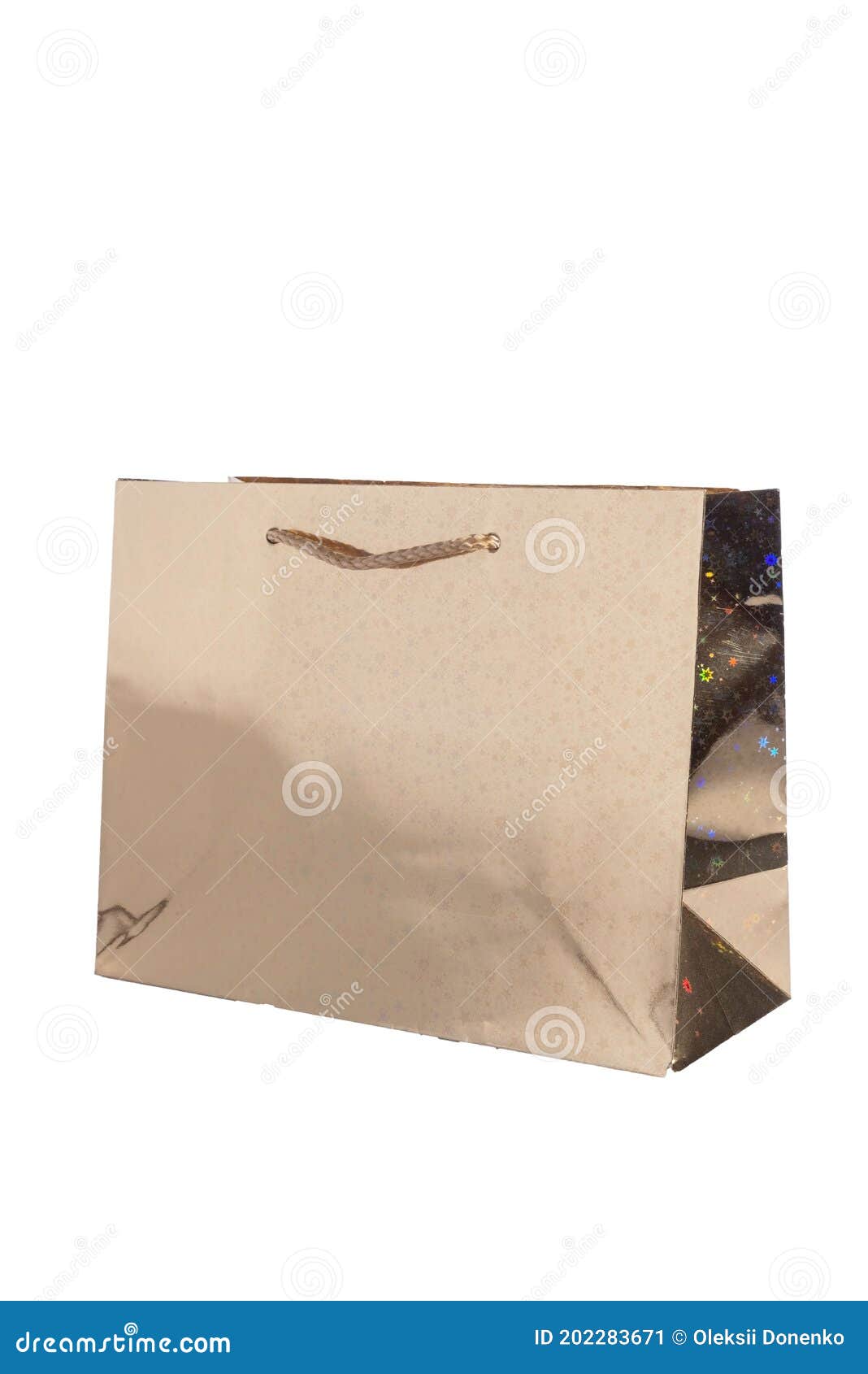 Shiny Golden Gift Bag. Isolate on White Background Stock Image - Image ...