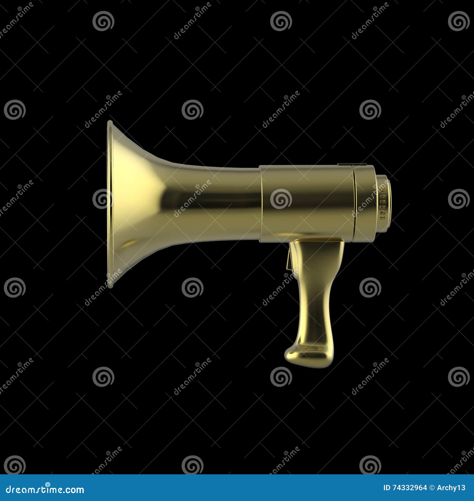 Shiny Golden Megaphone Isolated on Black Background Rendering. Stock ...