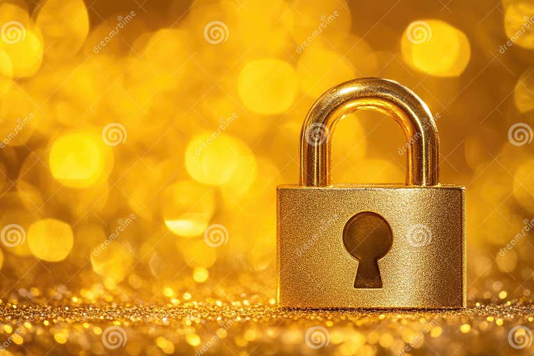 Shiny Golden Padlock with Unique Textures and Patterns. Stock ...