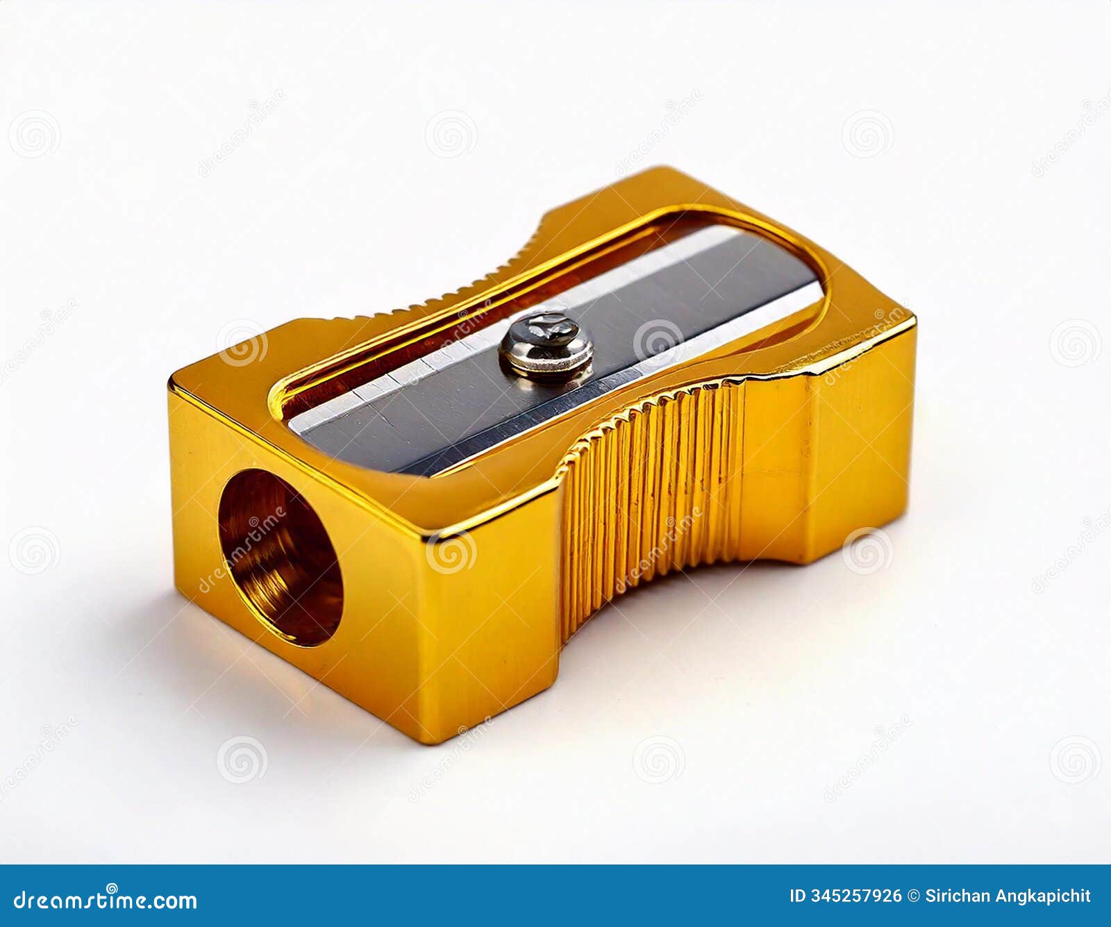 A Shiny Golden Pencil Sharpener with a Sleek Design on a White ...