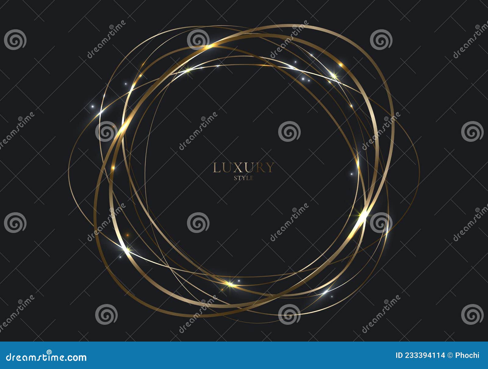 Shiny Golden Rings with Lighting Effect on Black Background Stock ...