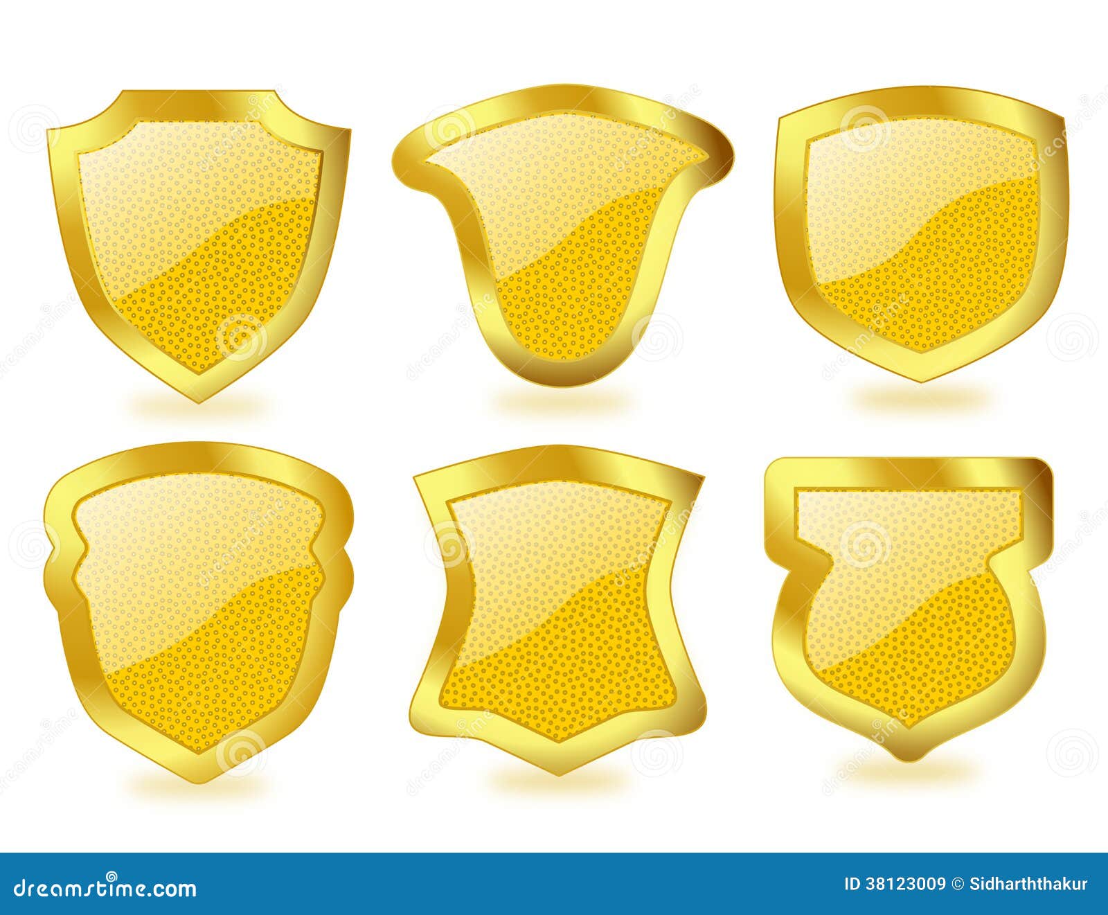 Shiny Golden Shields with Dotted Pattern Stock Illustration ...