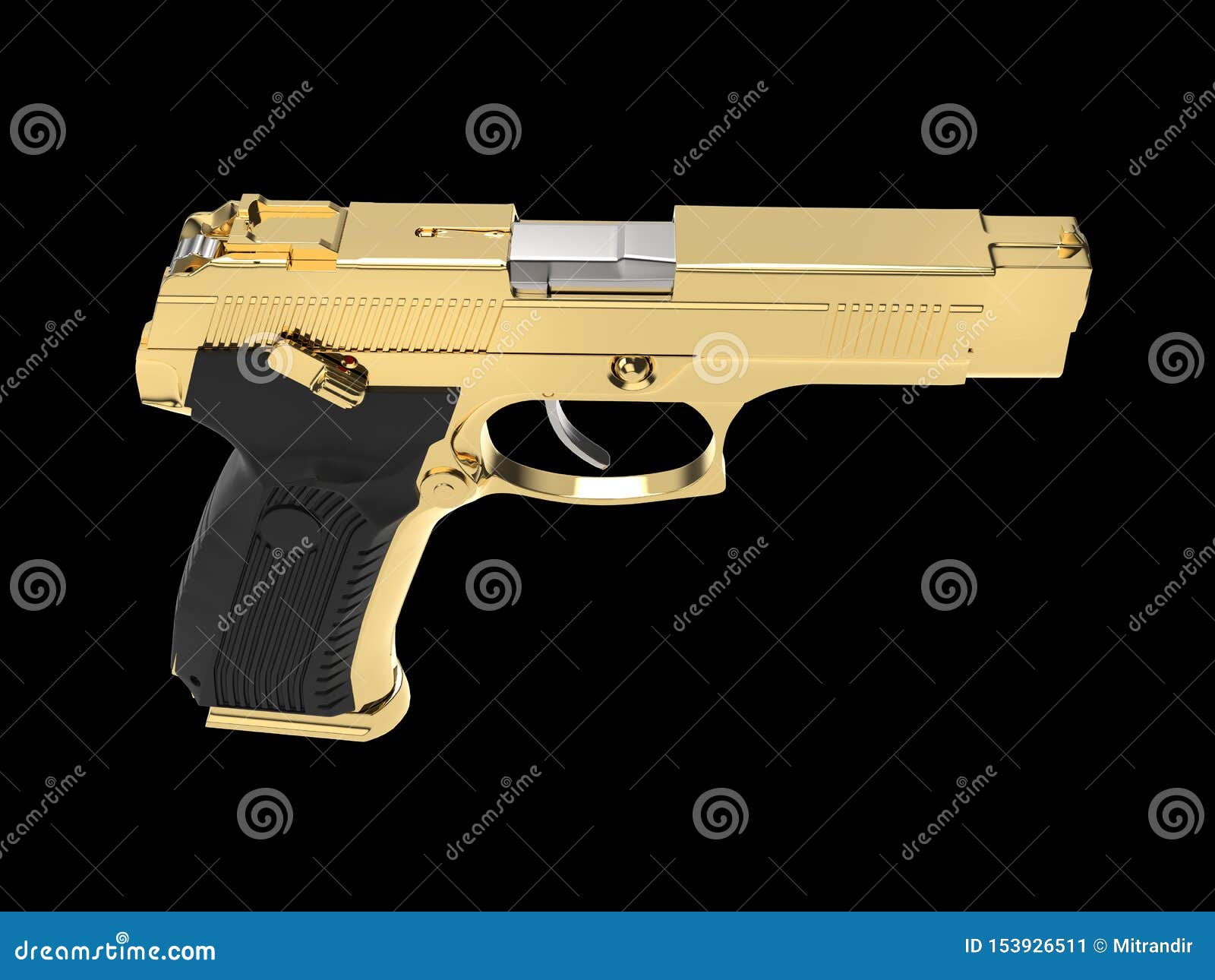 Shiny Golden Tactical Hand Gun - Top Down View Stock Illustration ...