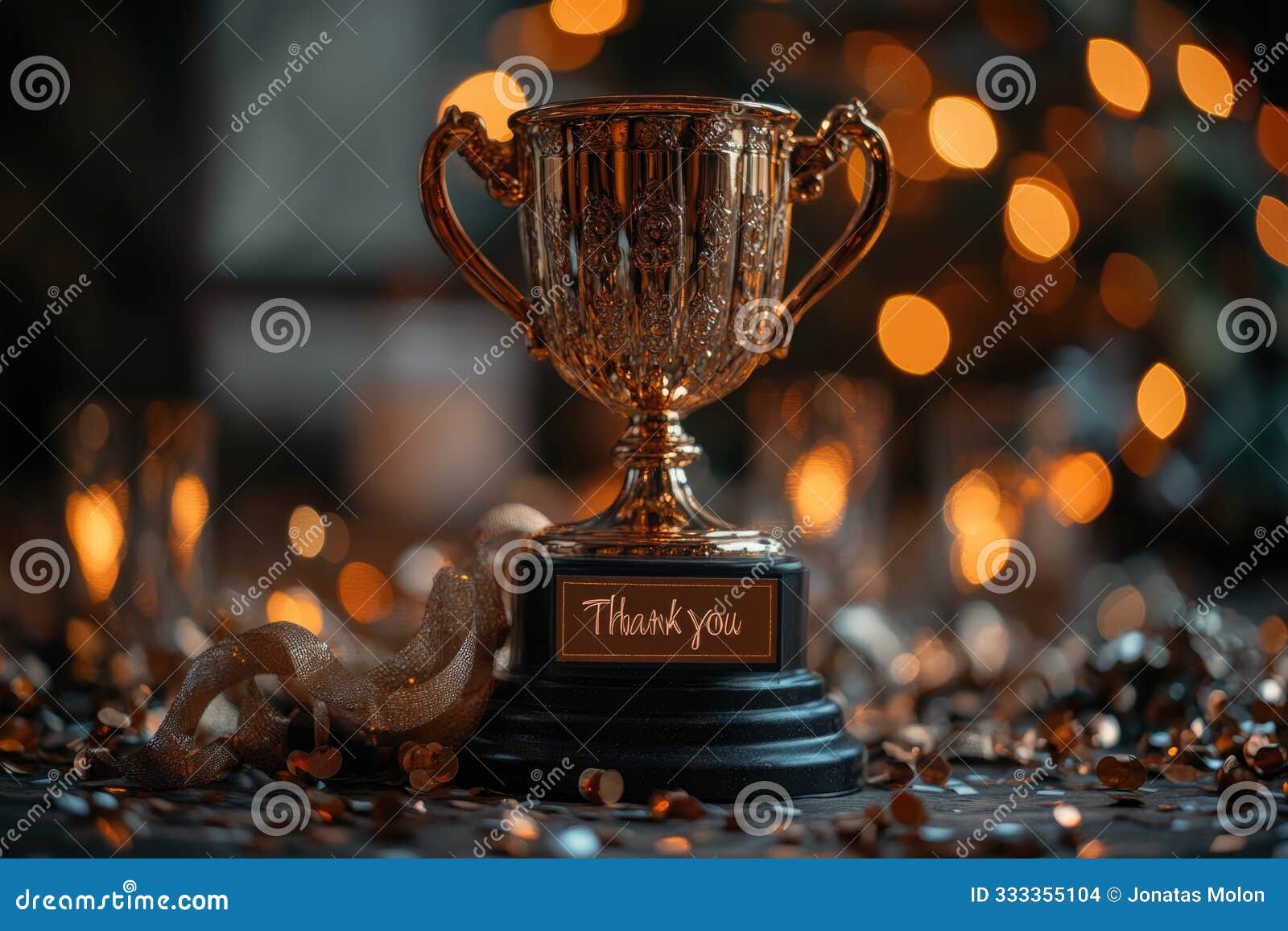 A Shiny Golden Trophy Surrounded by Confetti and a Heartfelt Thank You ...