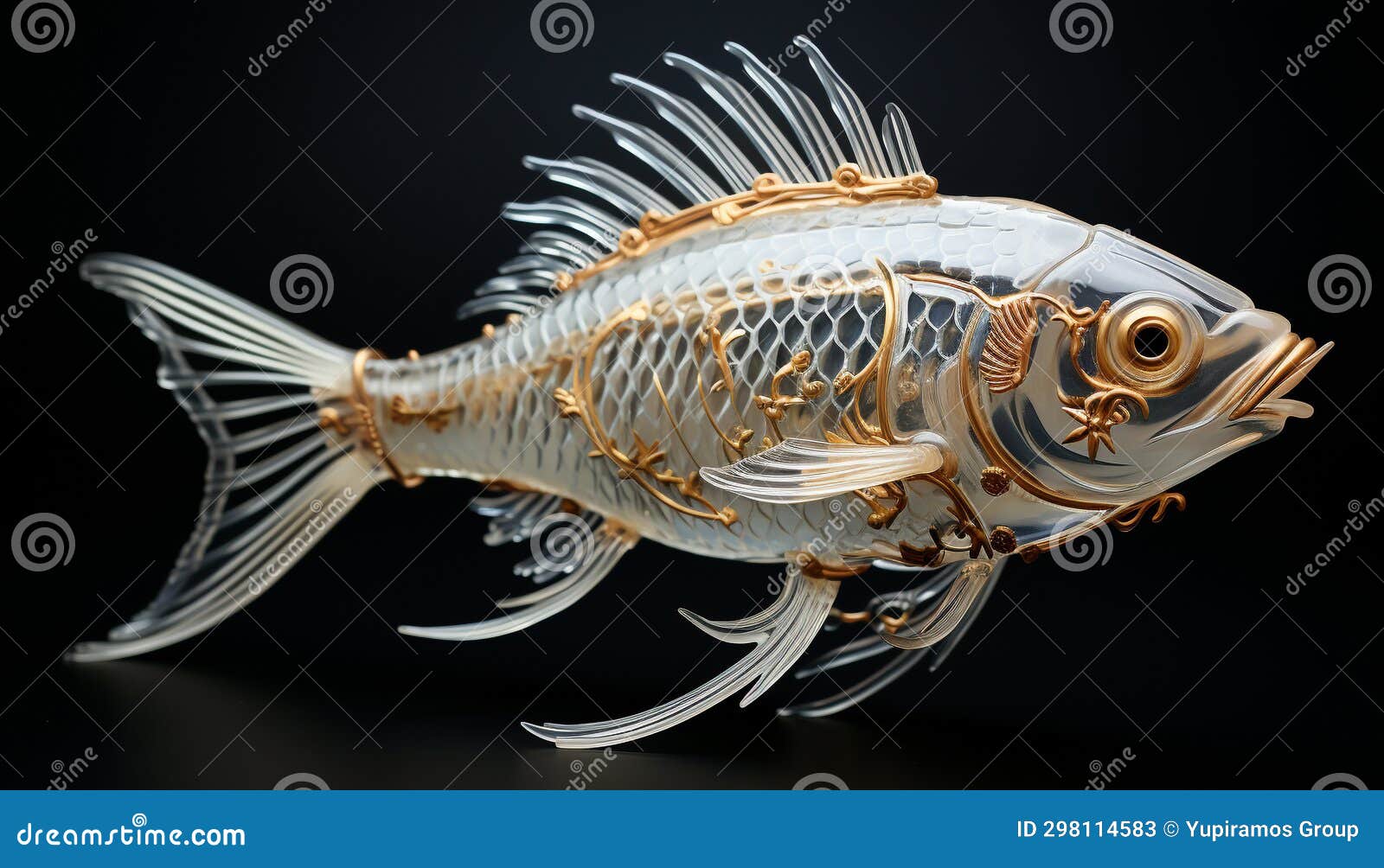 A Shiny Goldfish Swimming in Dark, Underwater Nature Generated by AI ...
