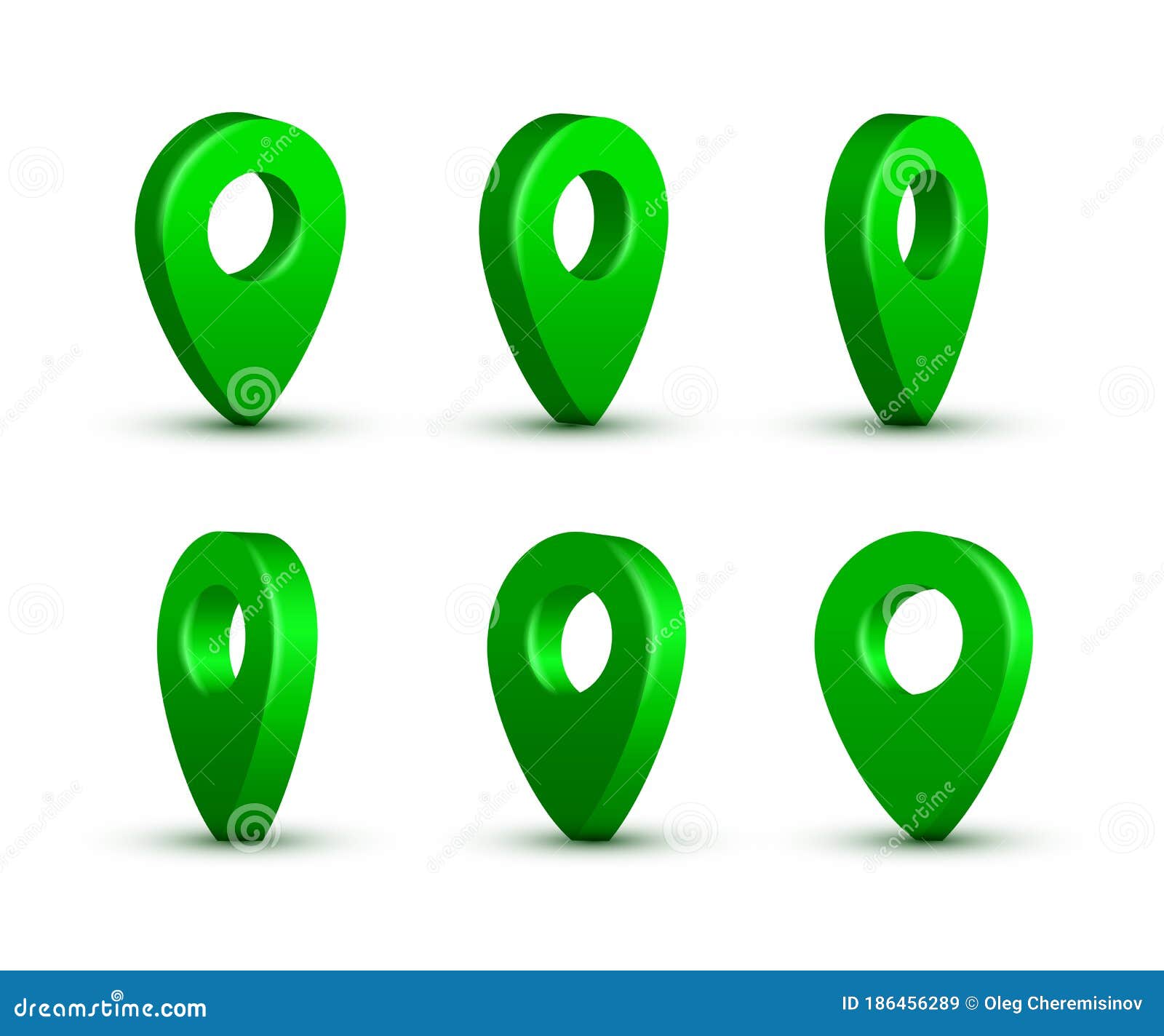 Shiny Green Realistic Map Pins Set. Vector 3d Pointers Isolated on ...
