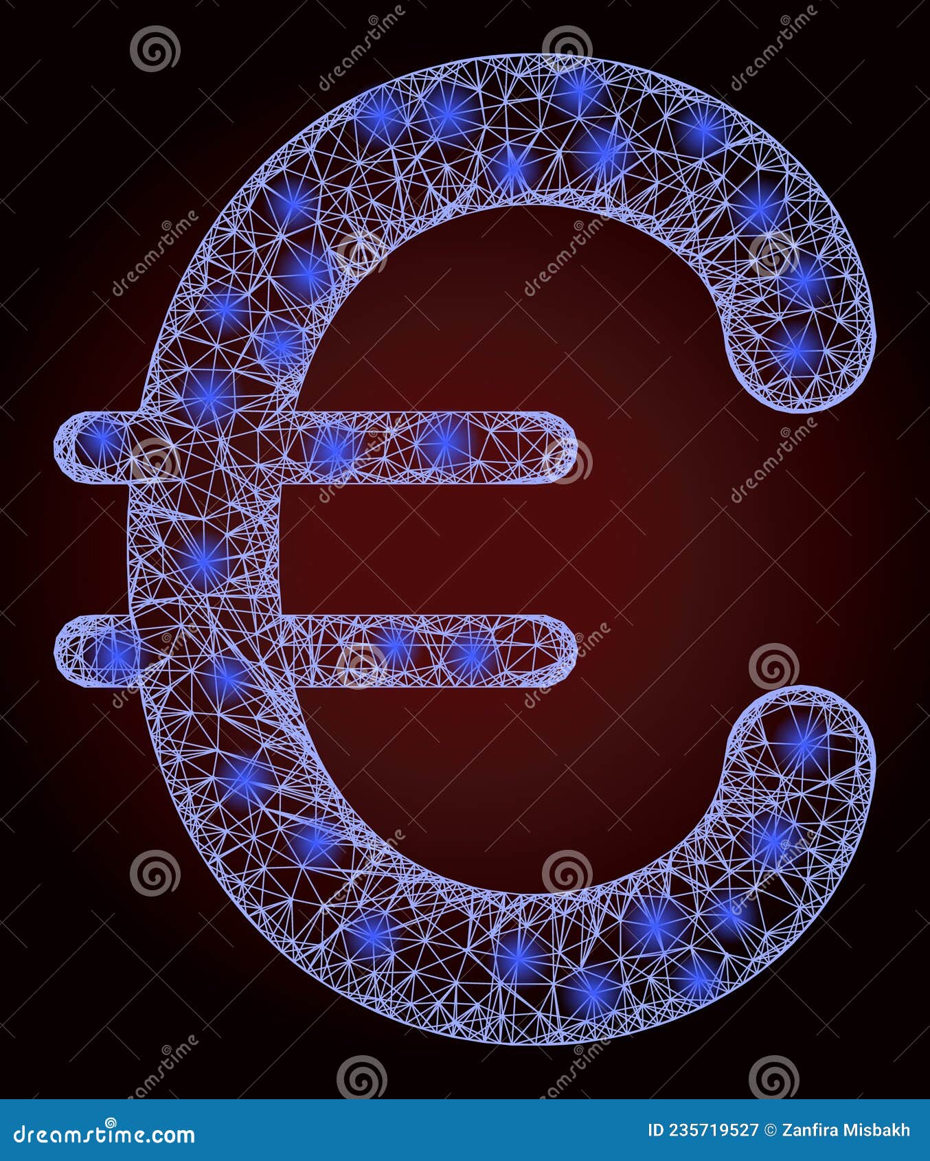 Shiny Hatched Mesh Euro Symbol with Light Spots Stock Illustration ...