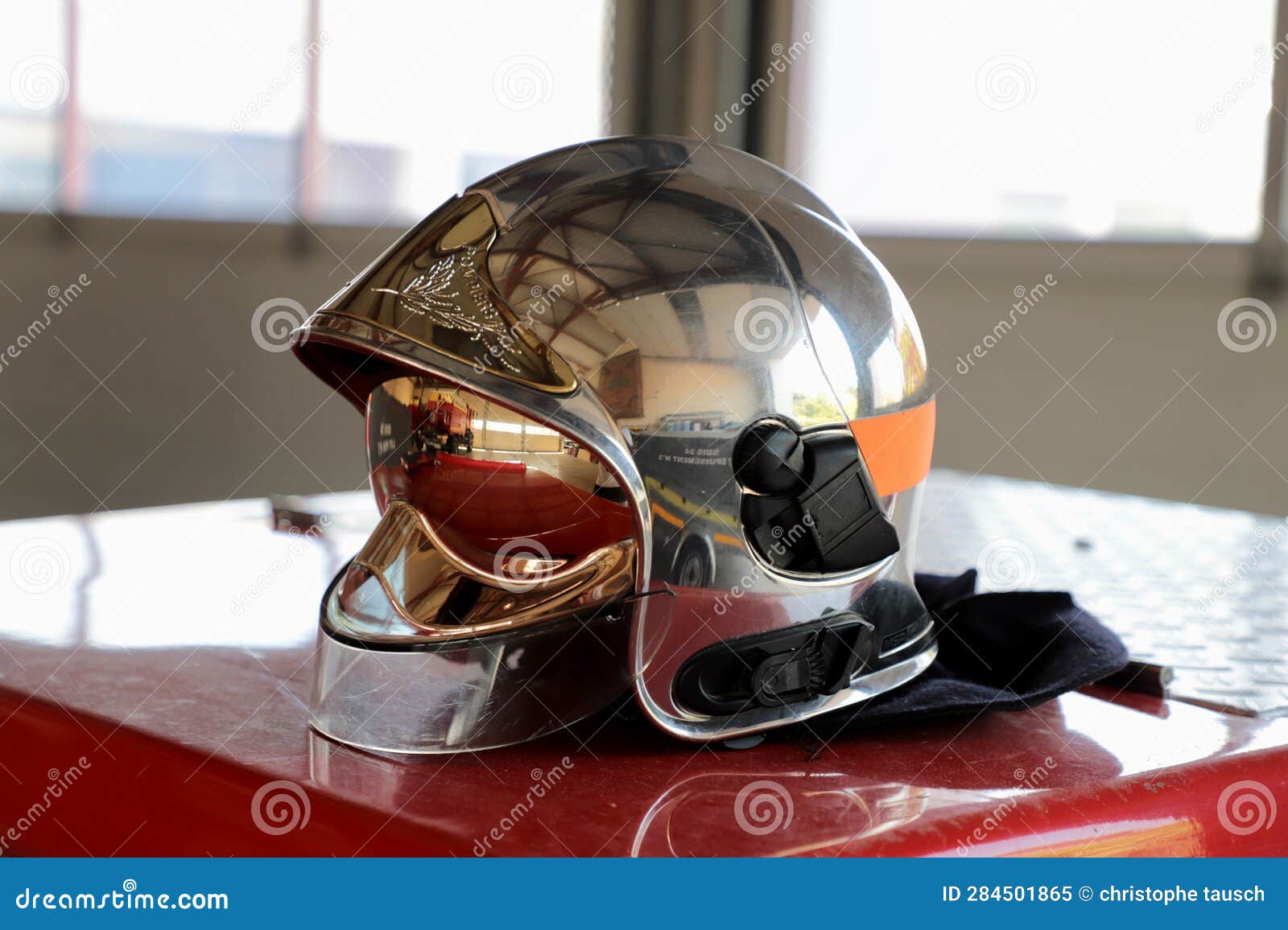Shiny Helmet for Firefighters Work Safety Concept. Stock Image - Image ...