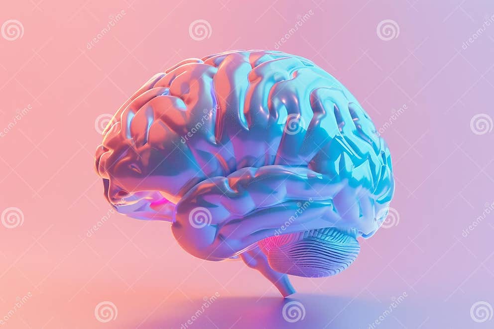 Shiny Human Brain Floating on Gradient Background Representing ...
