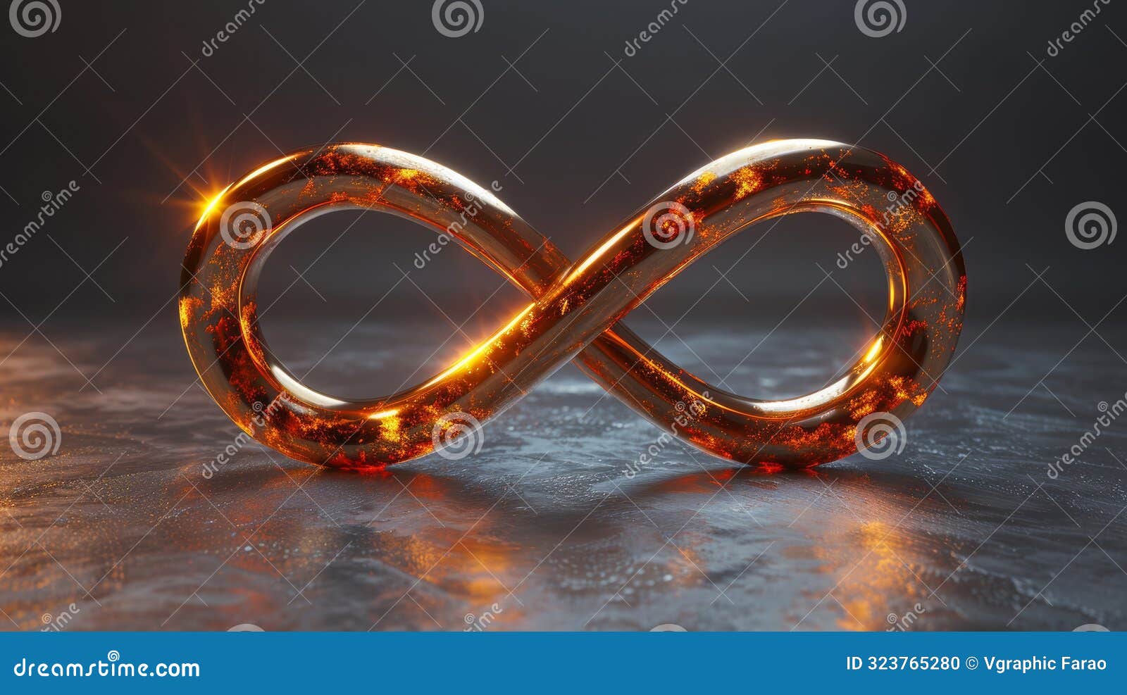 Shiny Infinity Symbol with Glowing Light Reflection, Dark Background ...