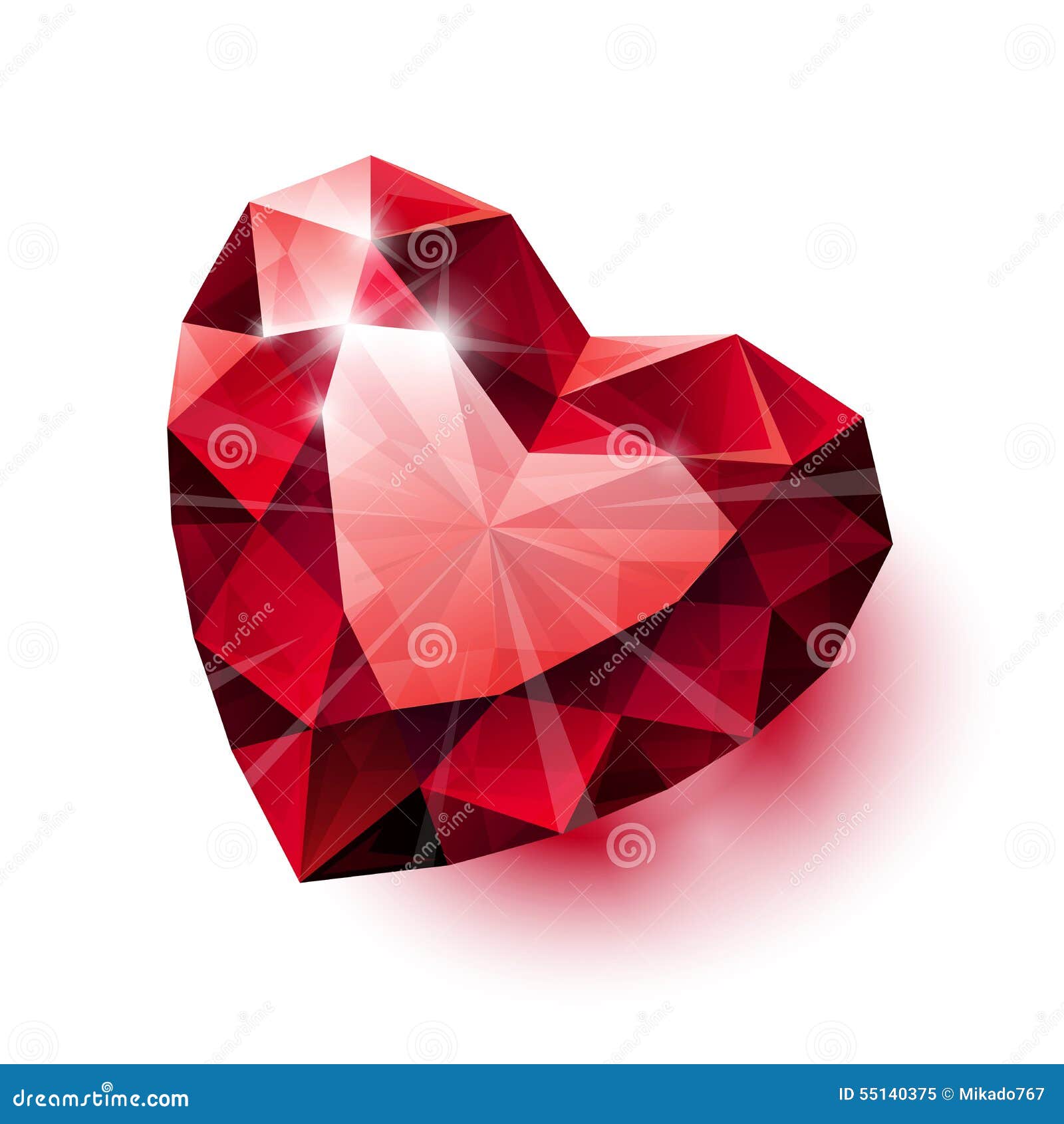 Shiny Isolated Red Ruby Heart Shape with Shadow on Stock Vector ...