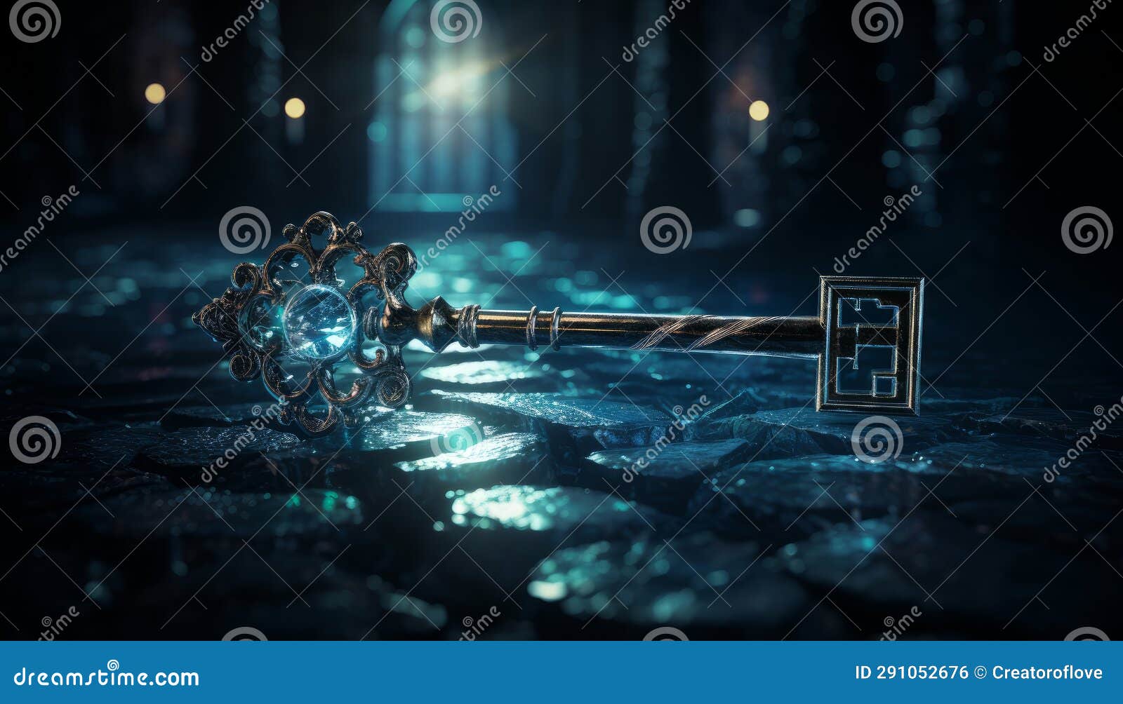 Shiny Key Shining on a Dark Glittery Background Generative AI Stock ...