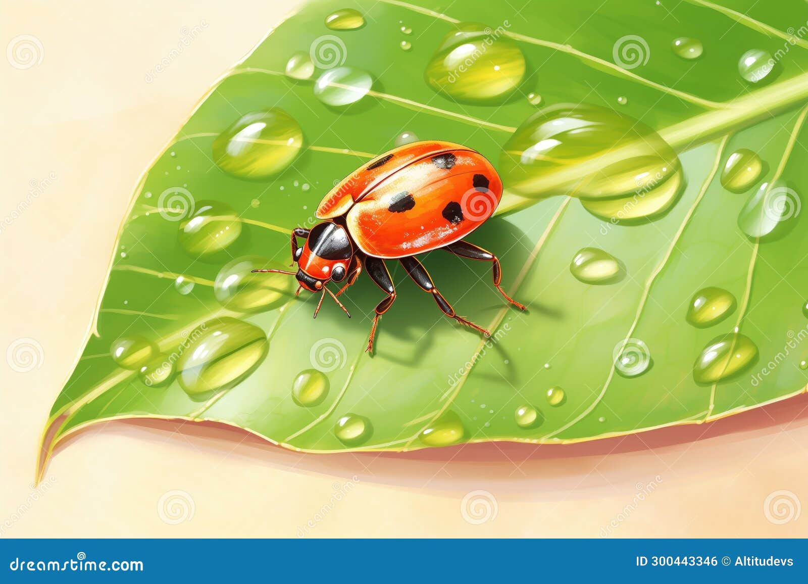 A Shiny Ladybug on a Glossy, Waxy Leaf Surface Stock Illustration ...