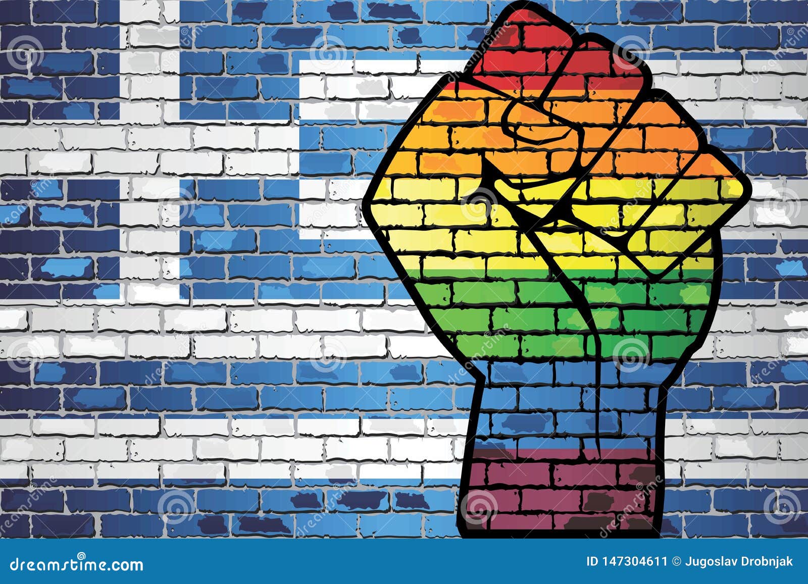 Shiny Lgbt Protest Fist On A Greece Brick Wall Flag Stock Vector