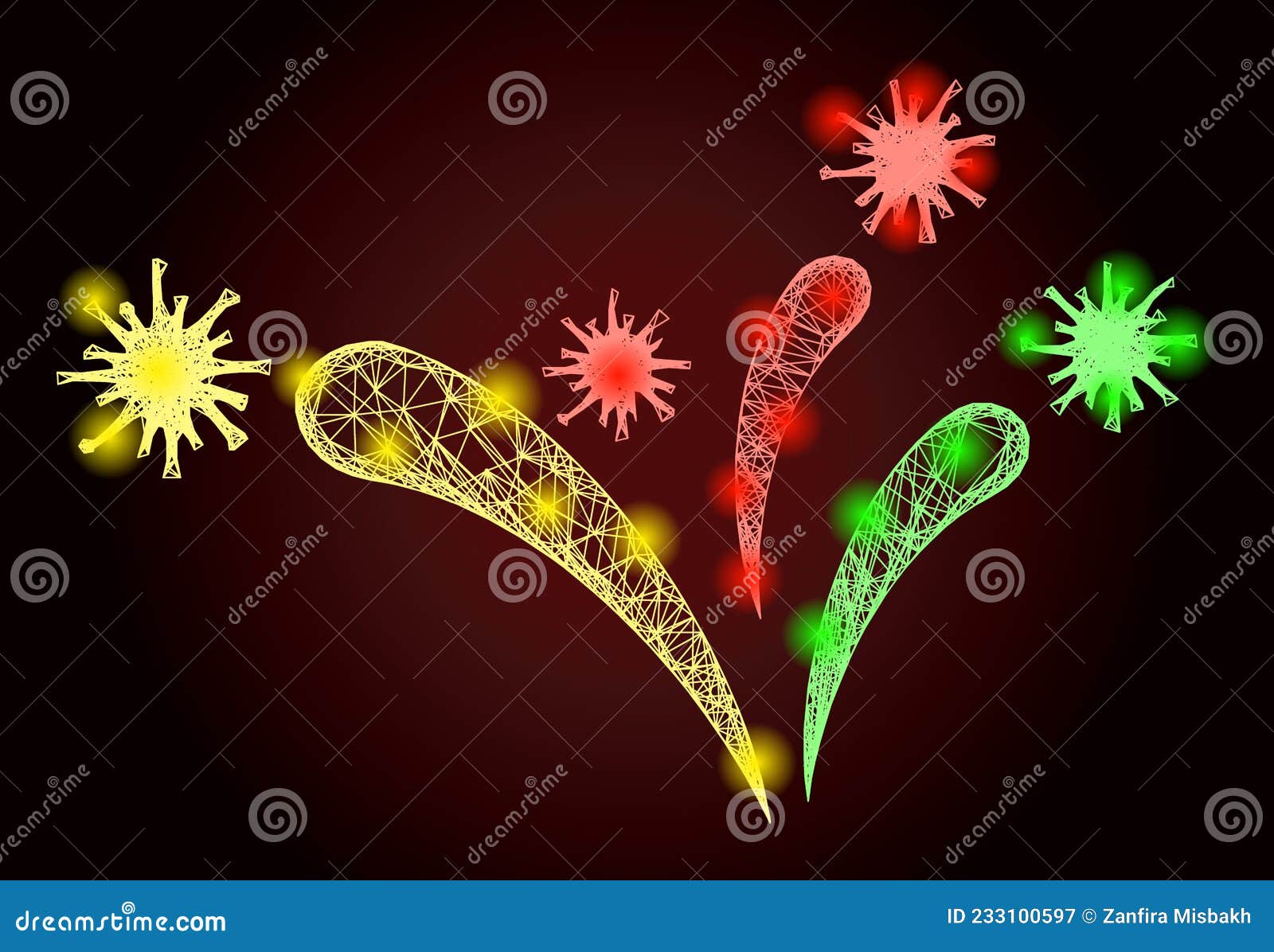Shiny Linear Mesh Virus Fireworks with Light Spots Stock Vector ...