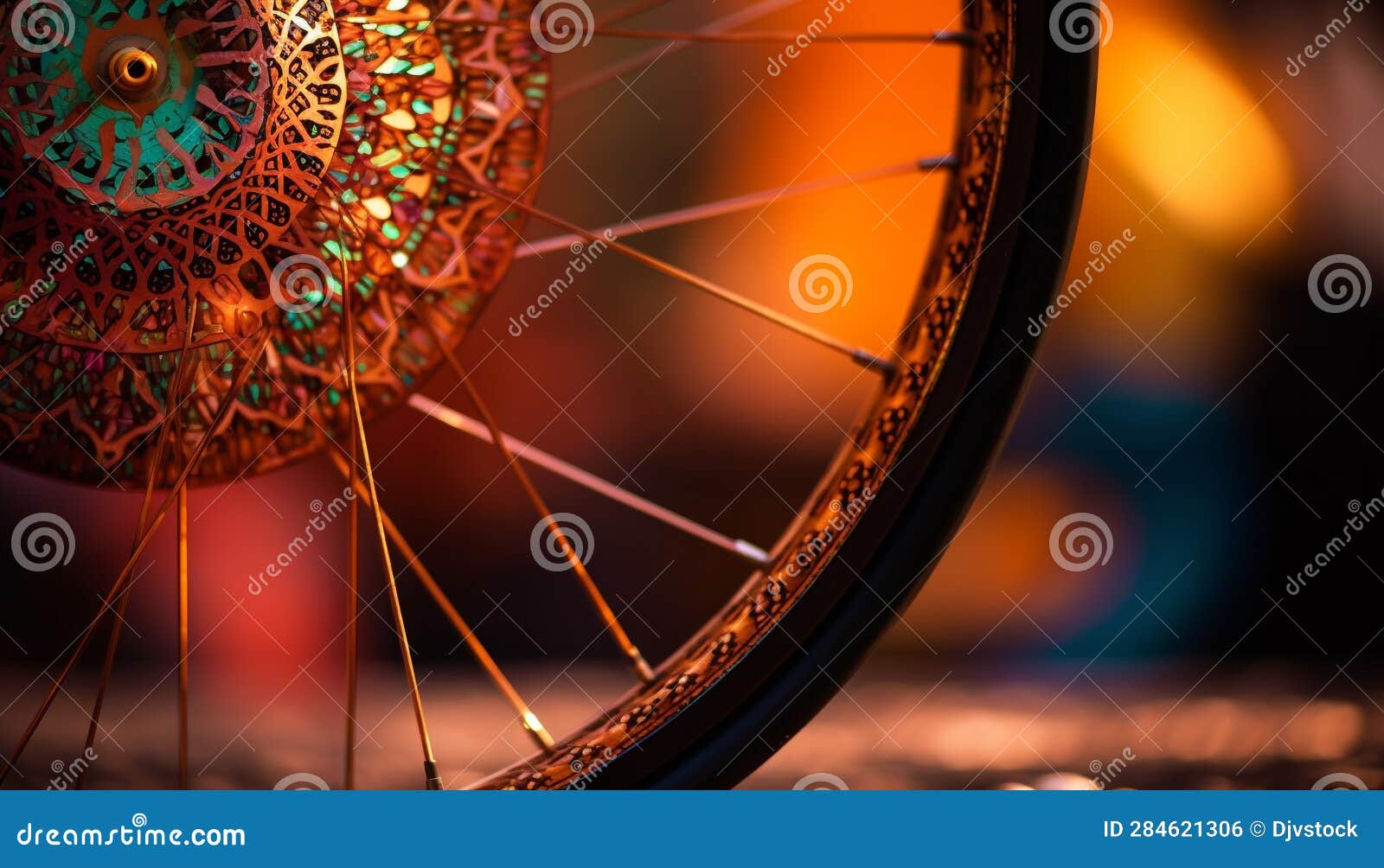 Shiny Metal Bicycle Wheel Spinning in Blurred Motion Outdoors Generated ...