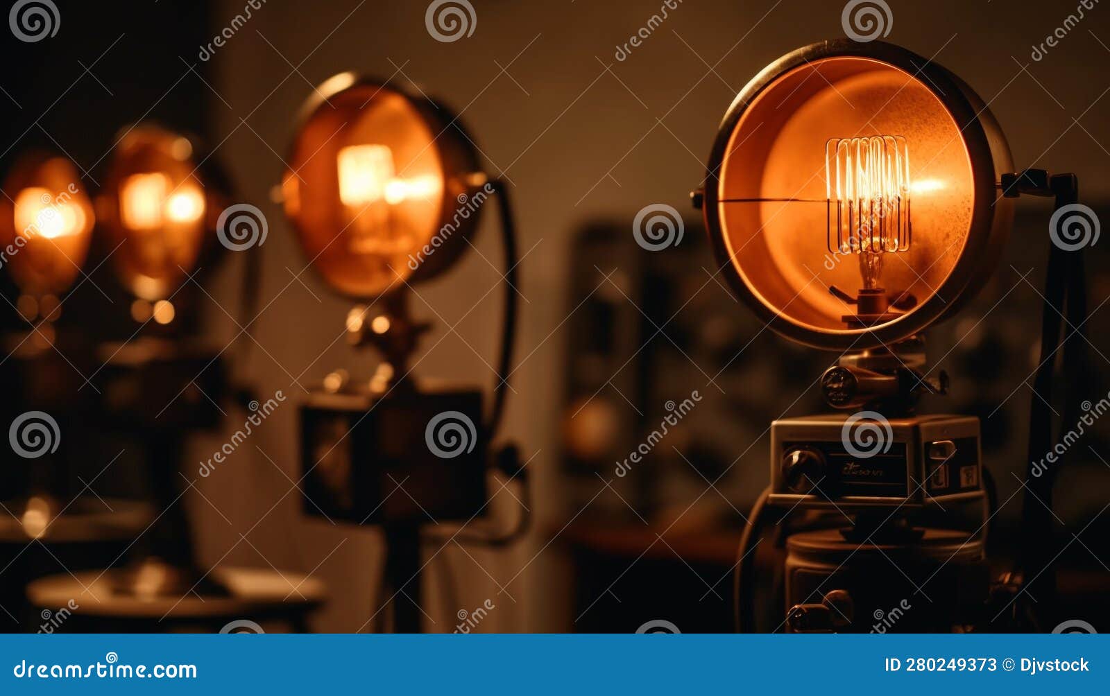 Shiny Metal Camera Lens Reflects Spotlight in Old Fashioned Photography ...