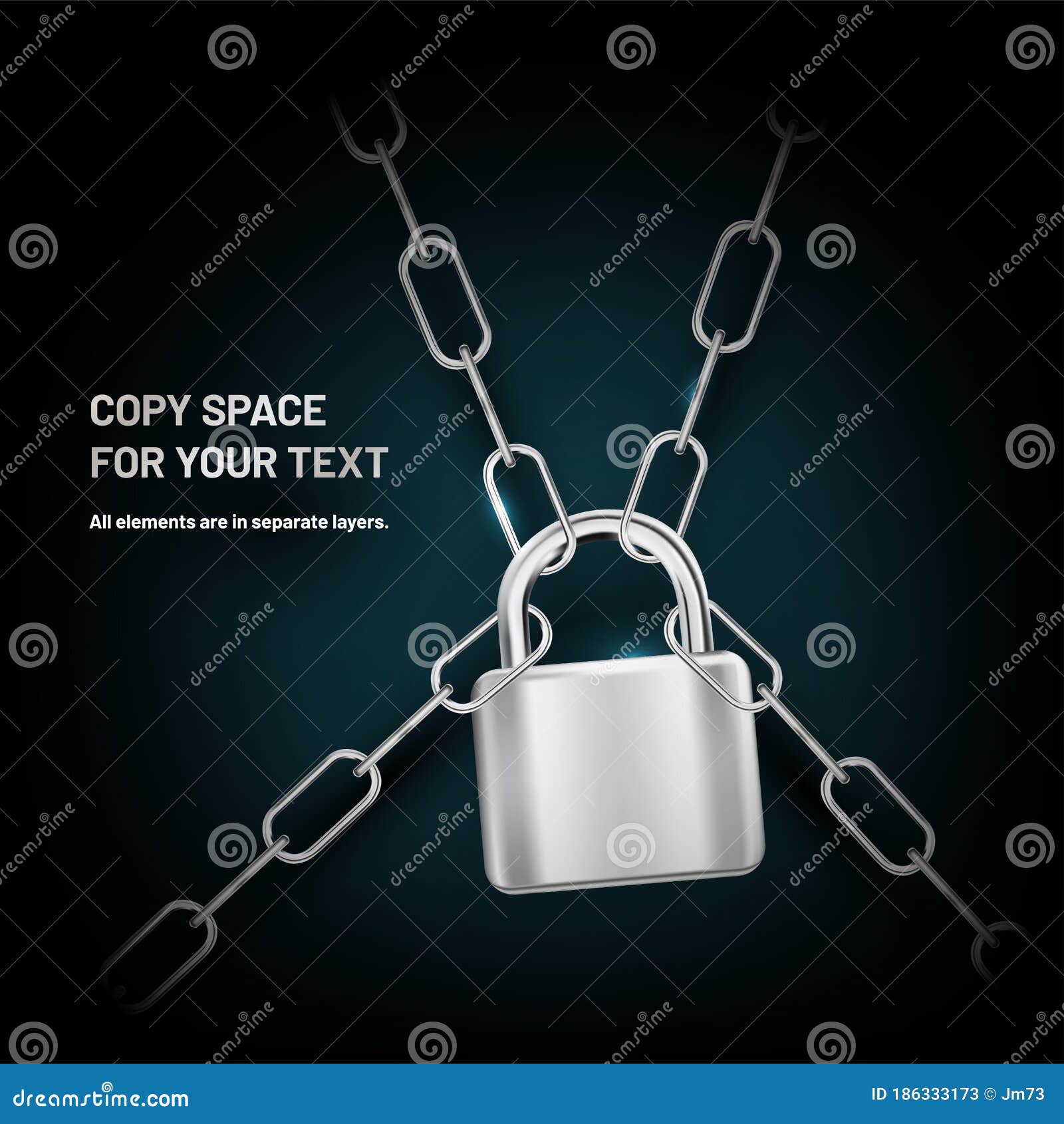 Shiny Metal Chains with Lock on Dark Background Stock Vector ...