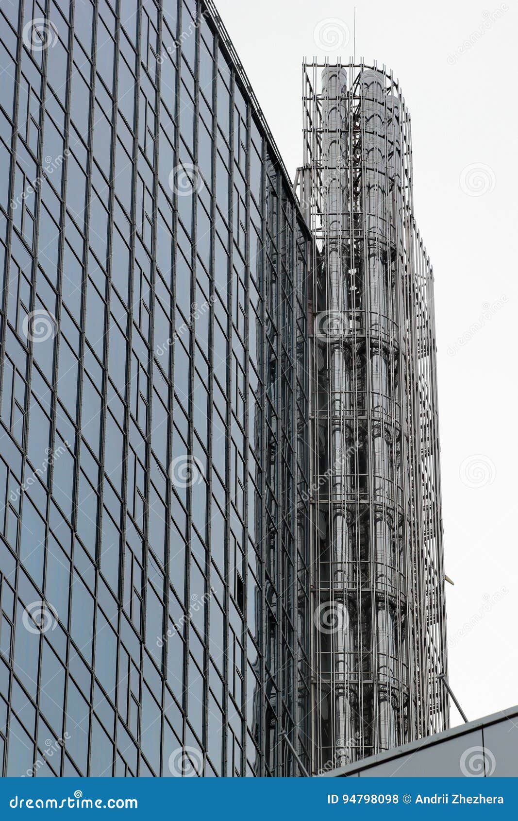 Shiny Metal Chimneys on Facade of a Modern Office Building Stock Photo ...
