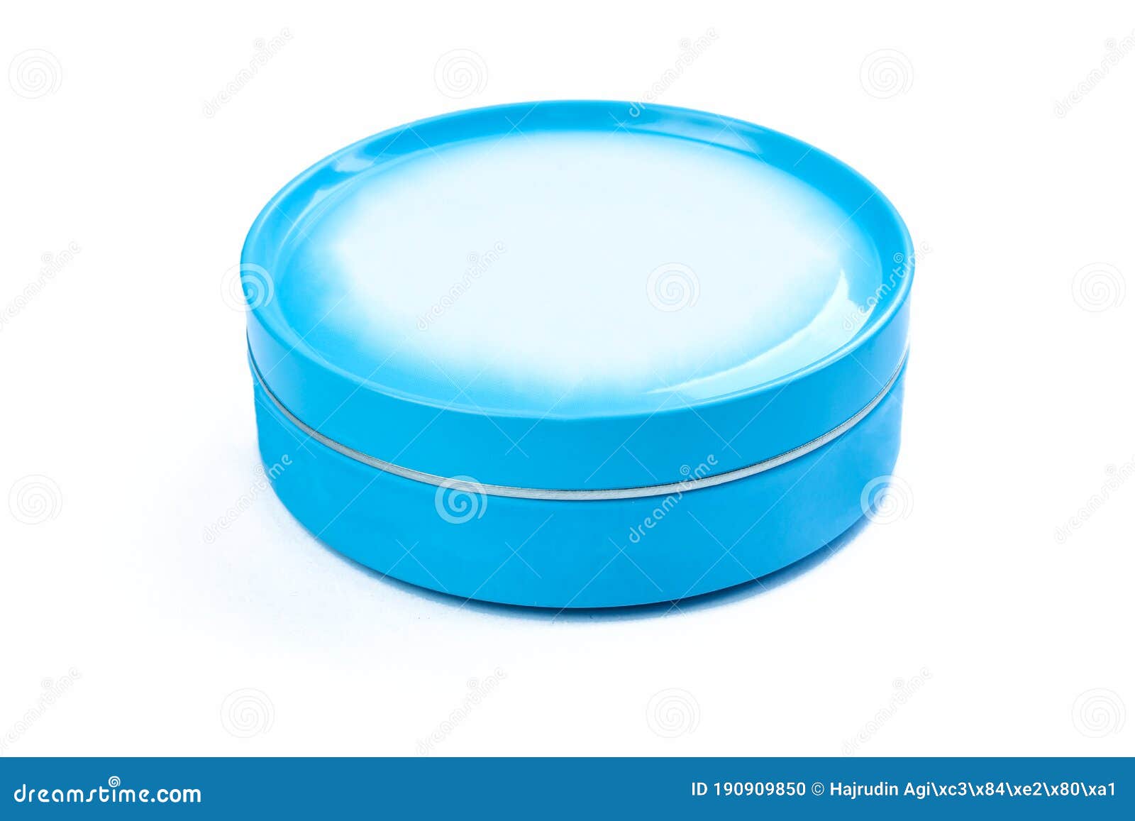 Shiny Metal Packaging Isolated on White Background. Blank, Sky Blue Box ...