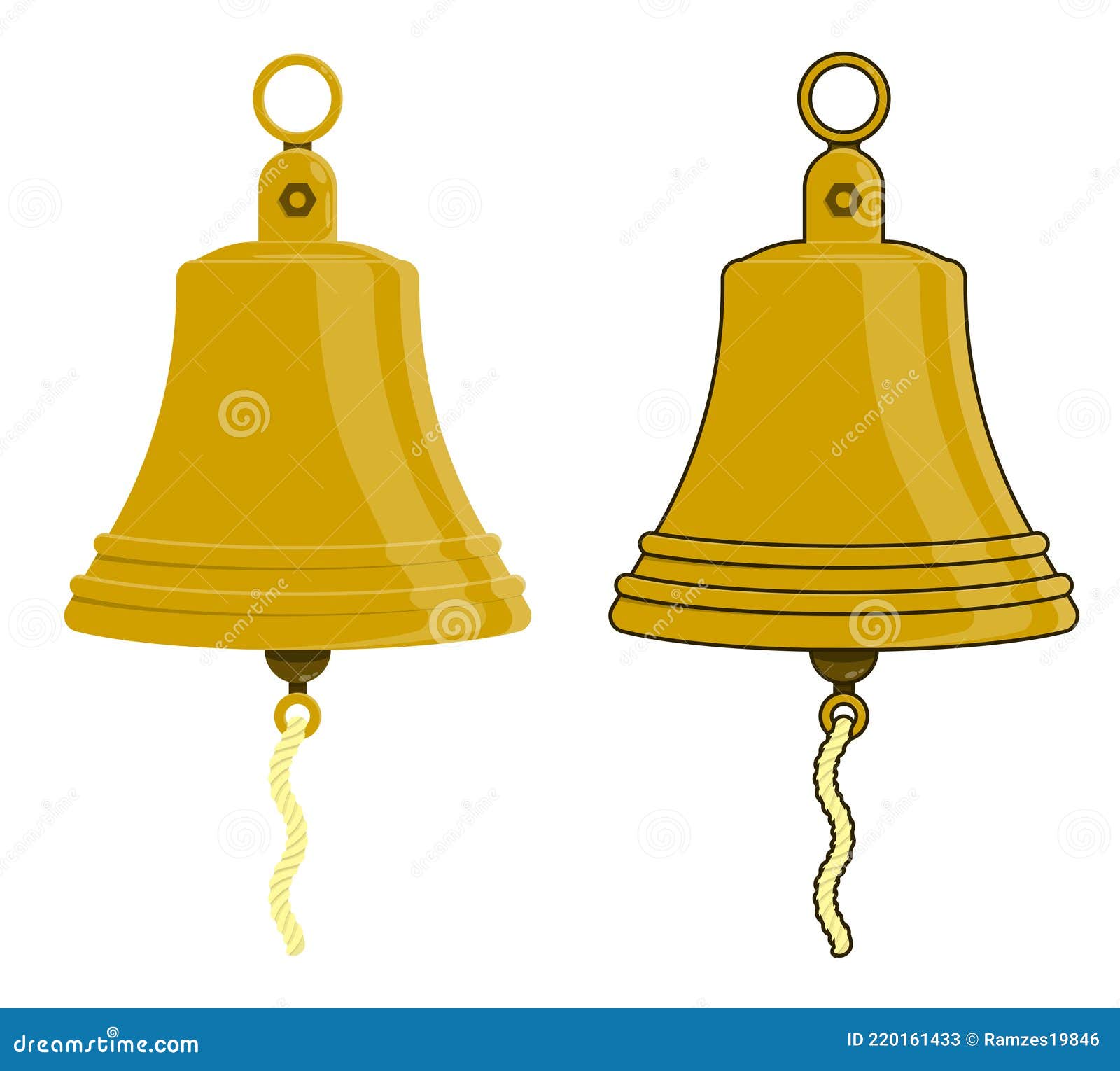 Shiny Metal Ship Bell on Mount. Ringing Bell on Boat. Colored Vector in ...
