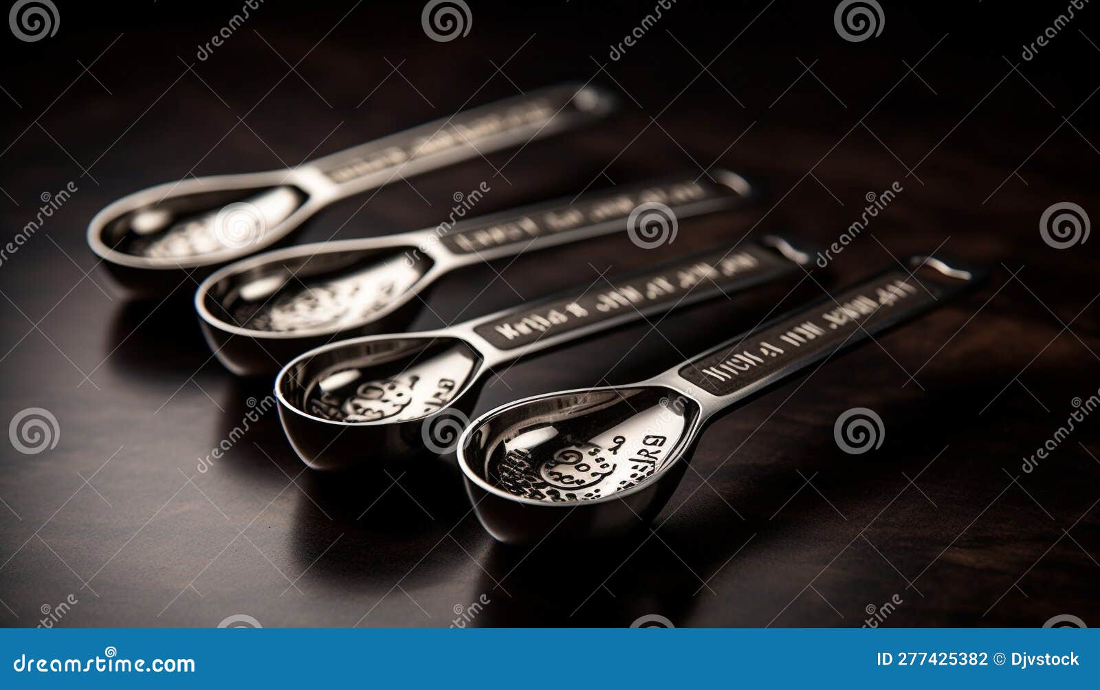 Shiny Metal Spoons in a Row, Empty Generated by AI Stock Photo - Image ...