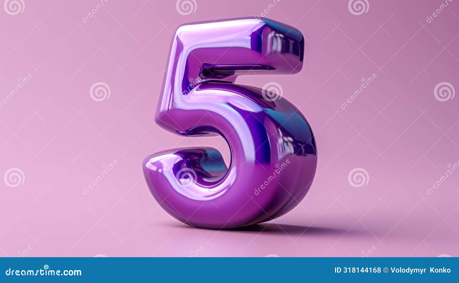 Shiny Metallic Purple Number Five on Pink Background Stock Photo ...